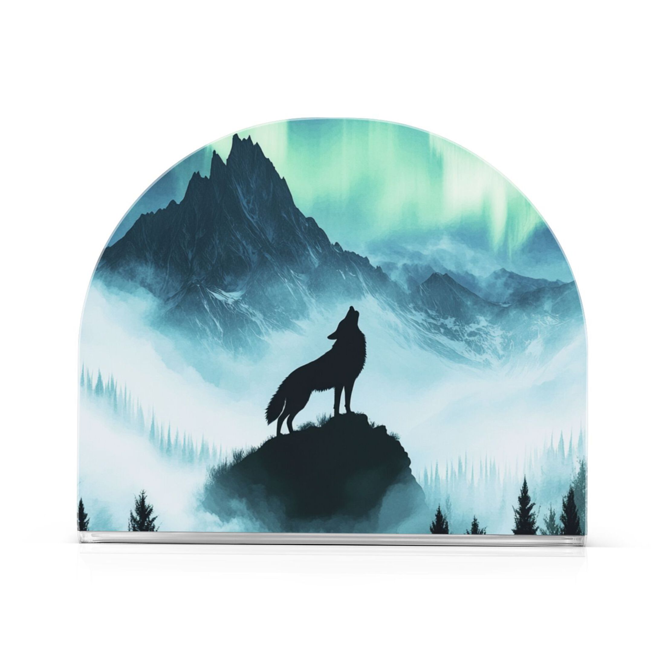 Wolf Howling on Mountain Top Aurora Trees Acrylic Napkin Holders U ...