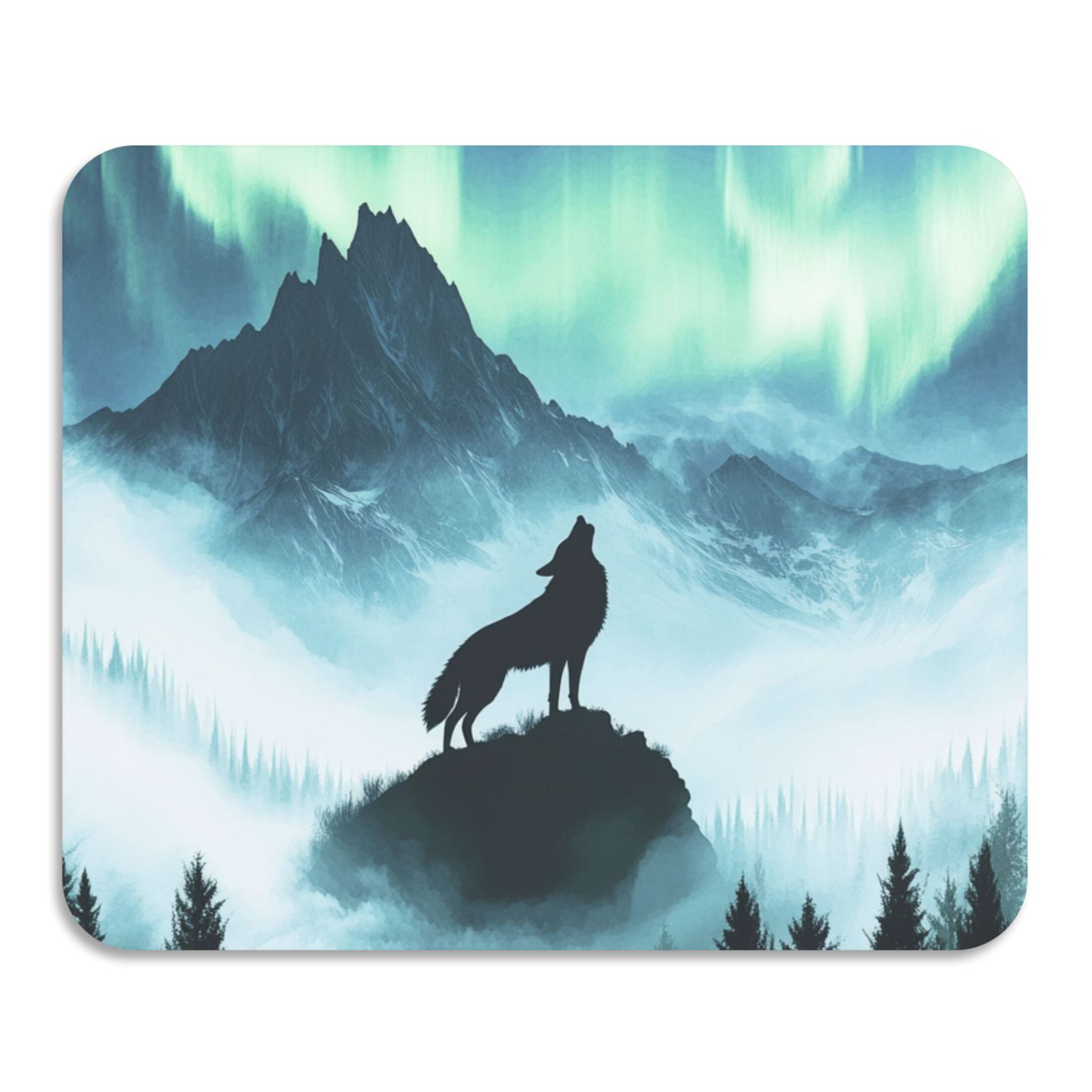 Wolf Howling on Mountain Top Aurora Trees Diatomite Dish Drying Mat ...