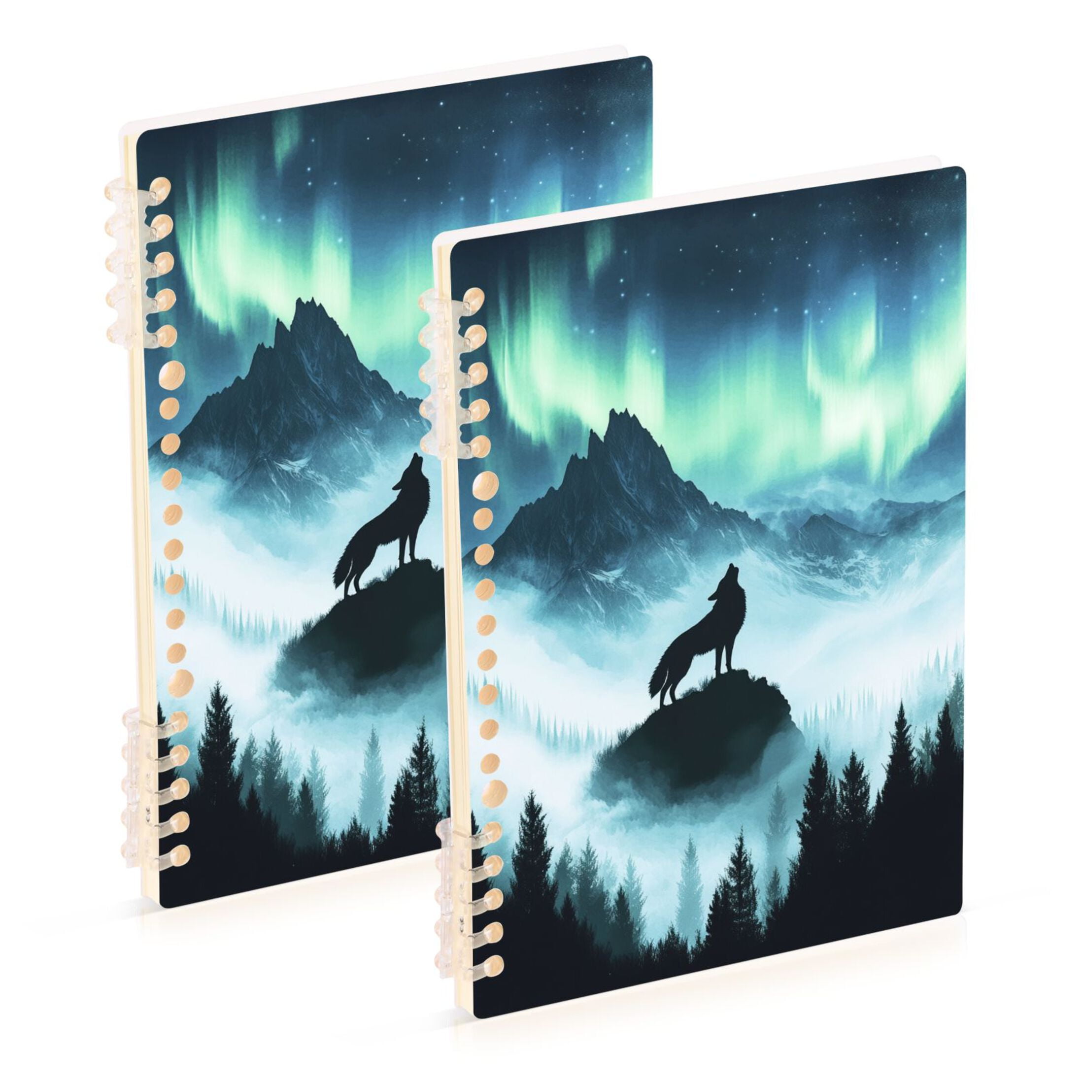 Wolf Howling on Mountain Top Aurora Trees Notebook Detachable Coil ...