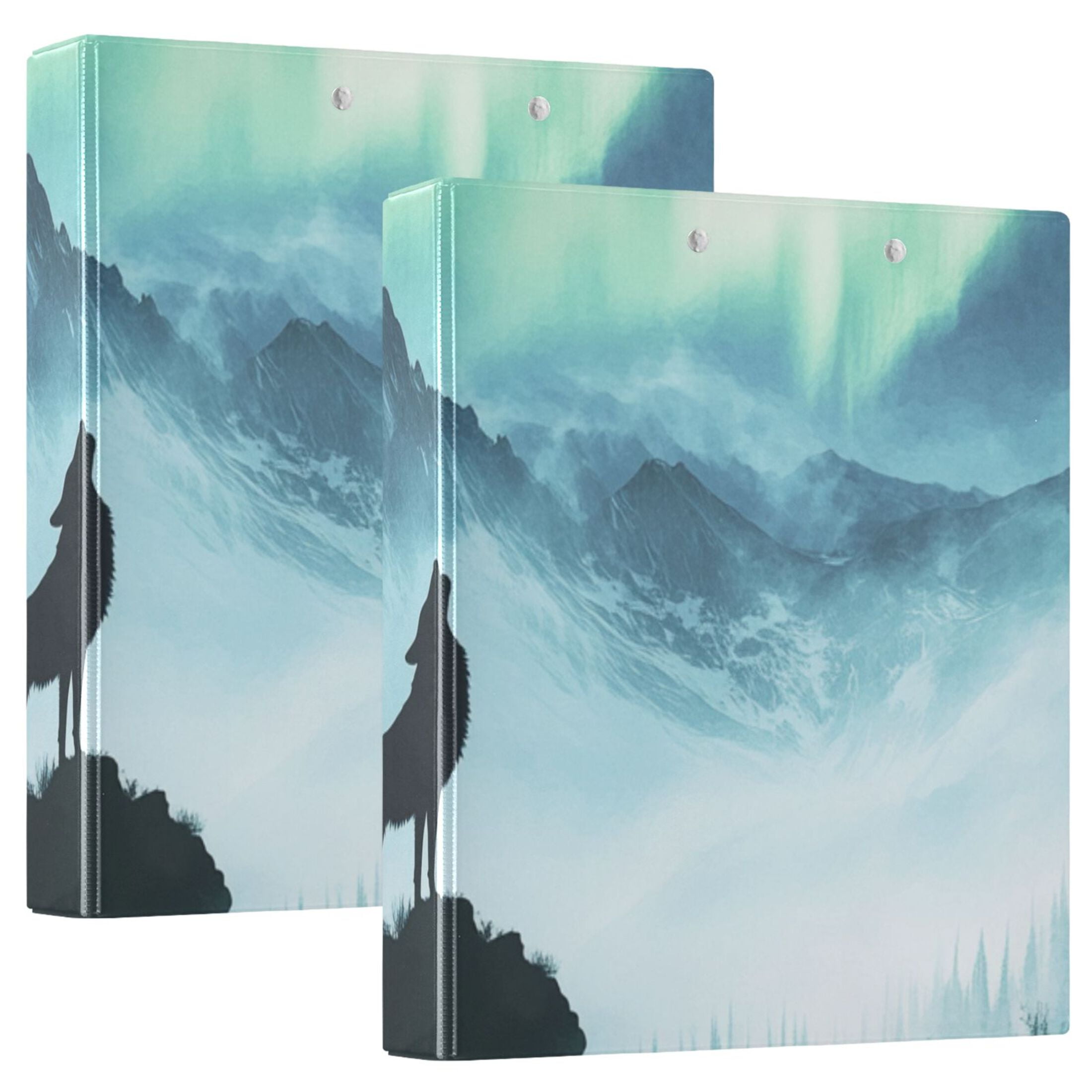 Wolf Howling on Mountain Top Aurora Trees Round Ring Binder 3 Rings 1.5 ...