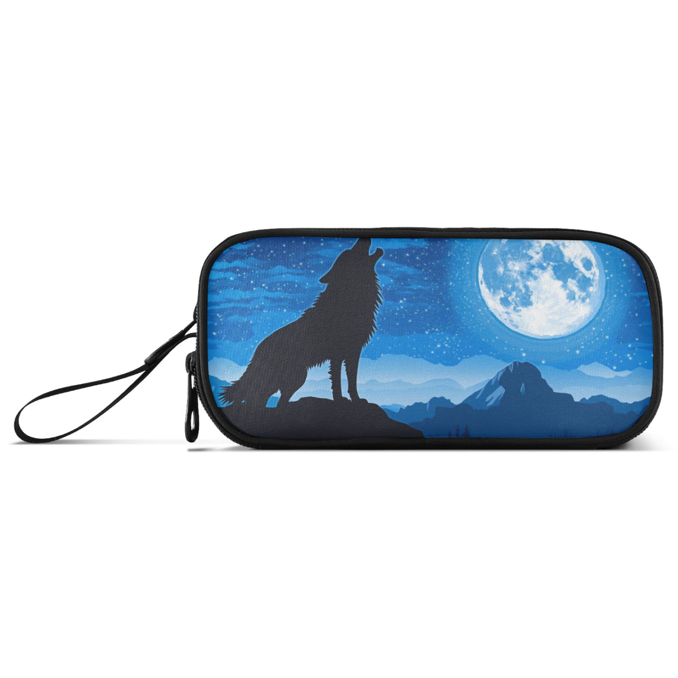 Wolf Howls at Moon Starry Night Pencil Case Stationary Holder Pen Bag ...