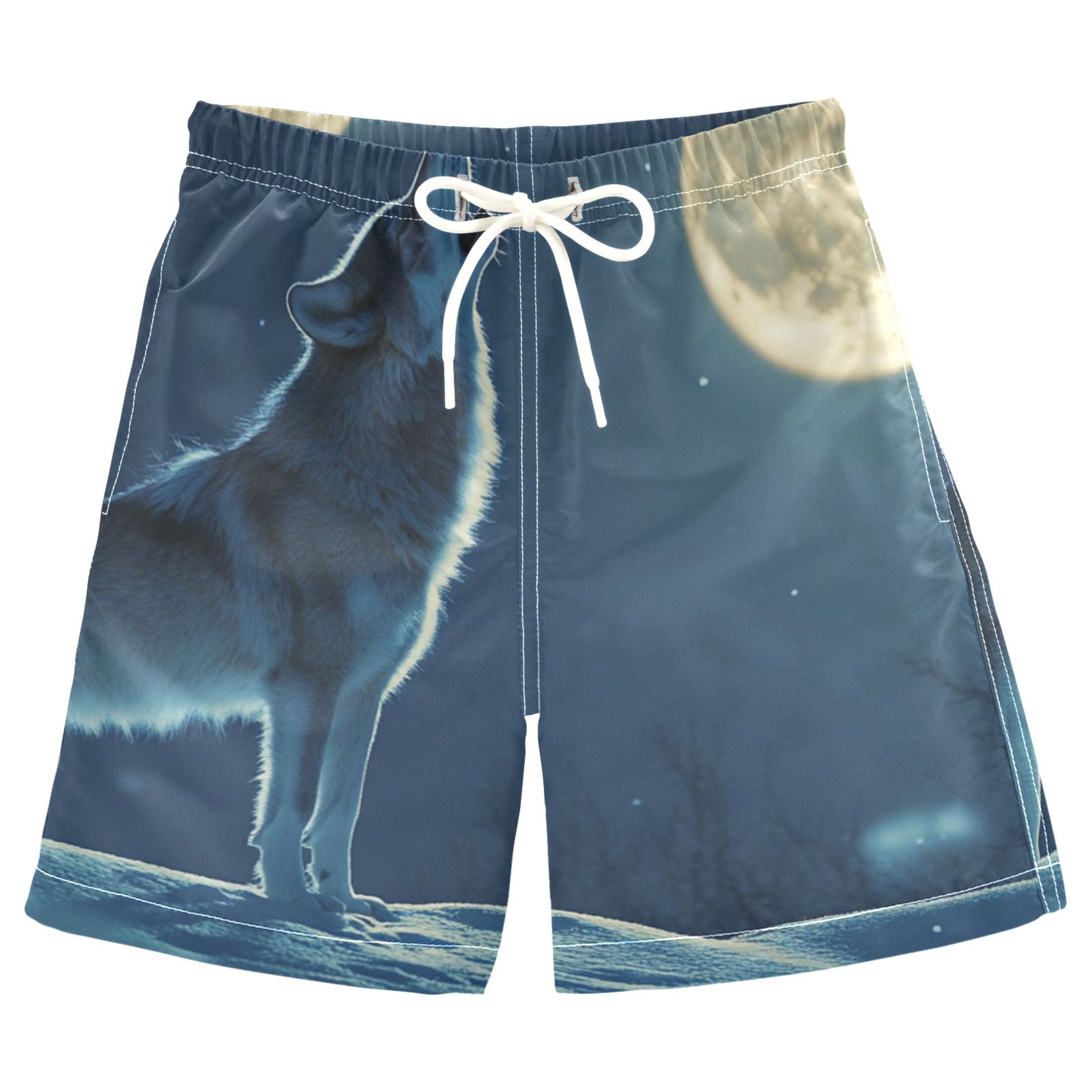 Wolf Howls at Moon Winter Night Boys' Beach Pants Board Shorts Swim ...
