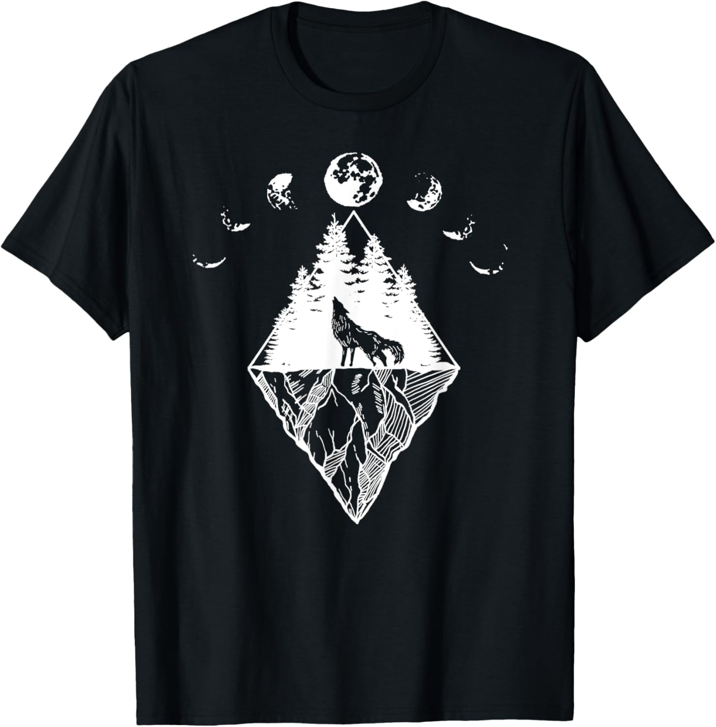 Wolf In Moon Light Howling Wolf Phases Of The Moon Mens T-Shirt ...