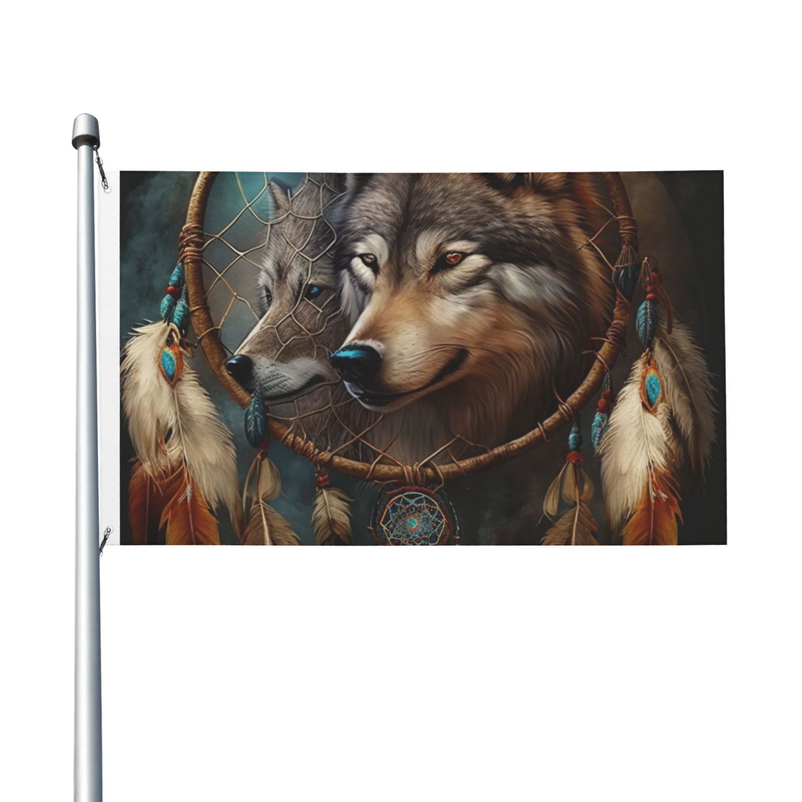 Wolf Indian Dream Feather Flag 3X5 Ft Garden Yard House Flags Banner ...