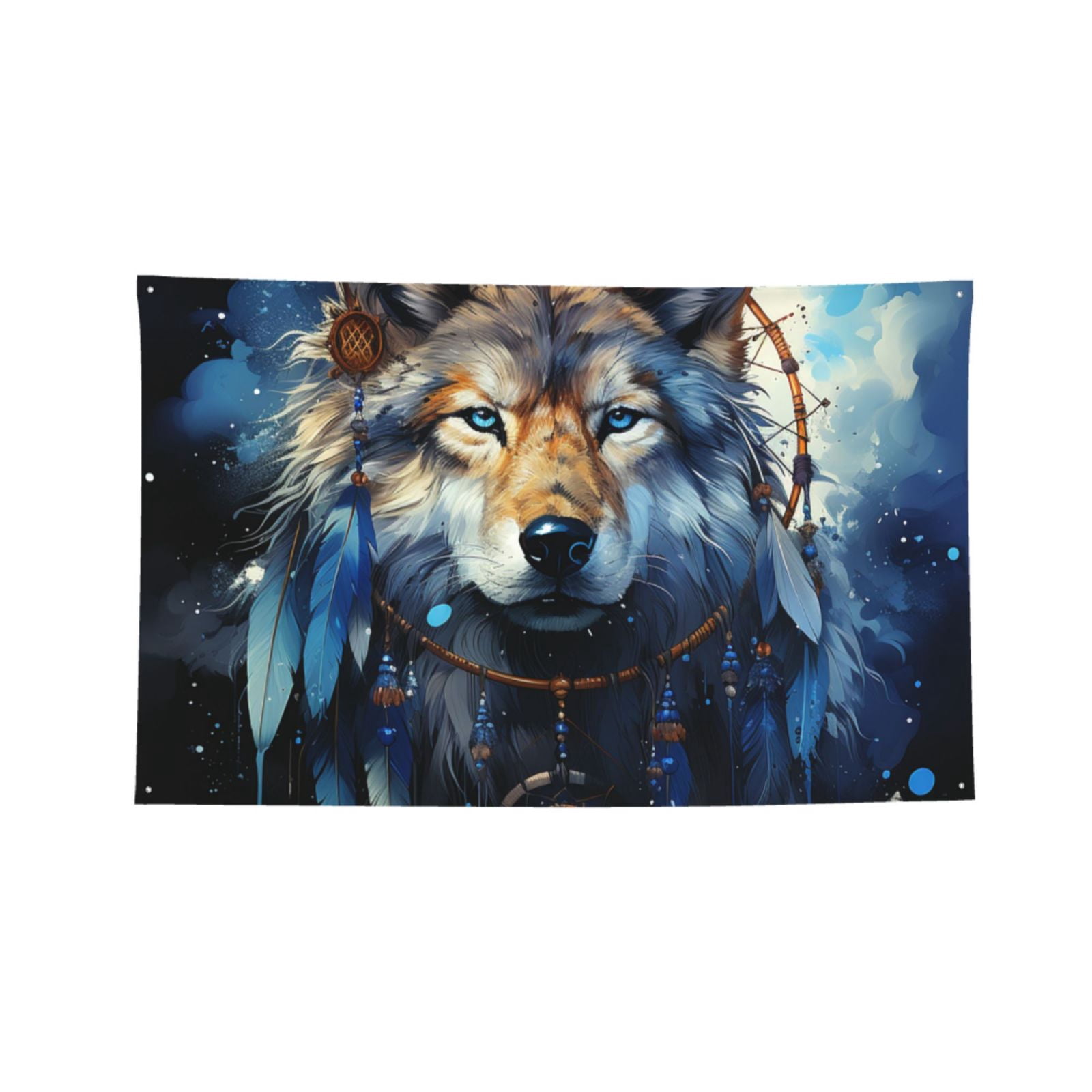 Wolf Indian Dream Starry Four Hole Decorated Banner Flag for Garden ...