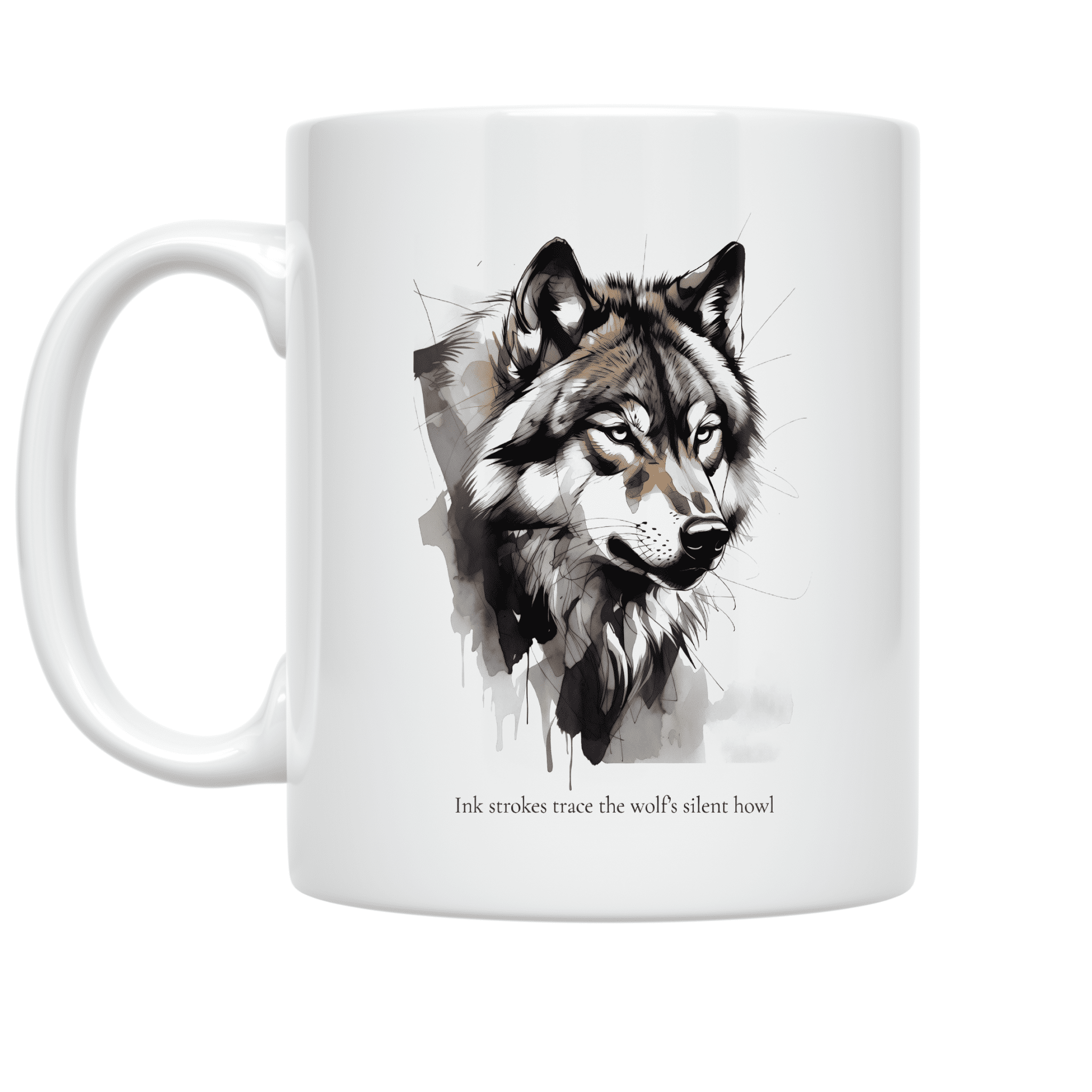Wolf Ink Sketch Design - Wildlife Art Enthusiast - 11 oz Ceramic Coffee ...