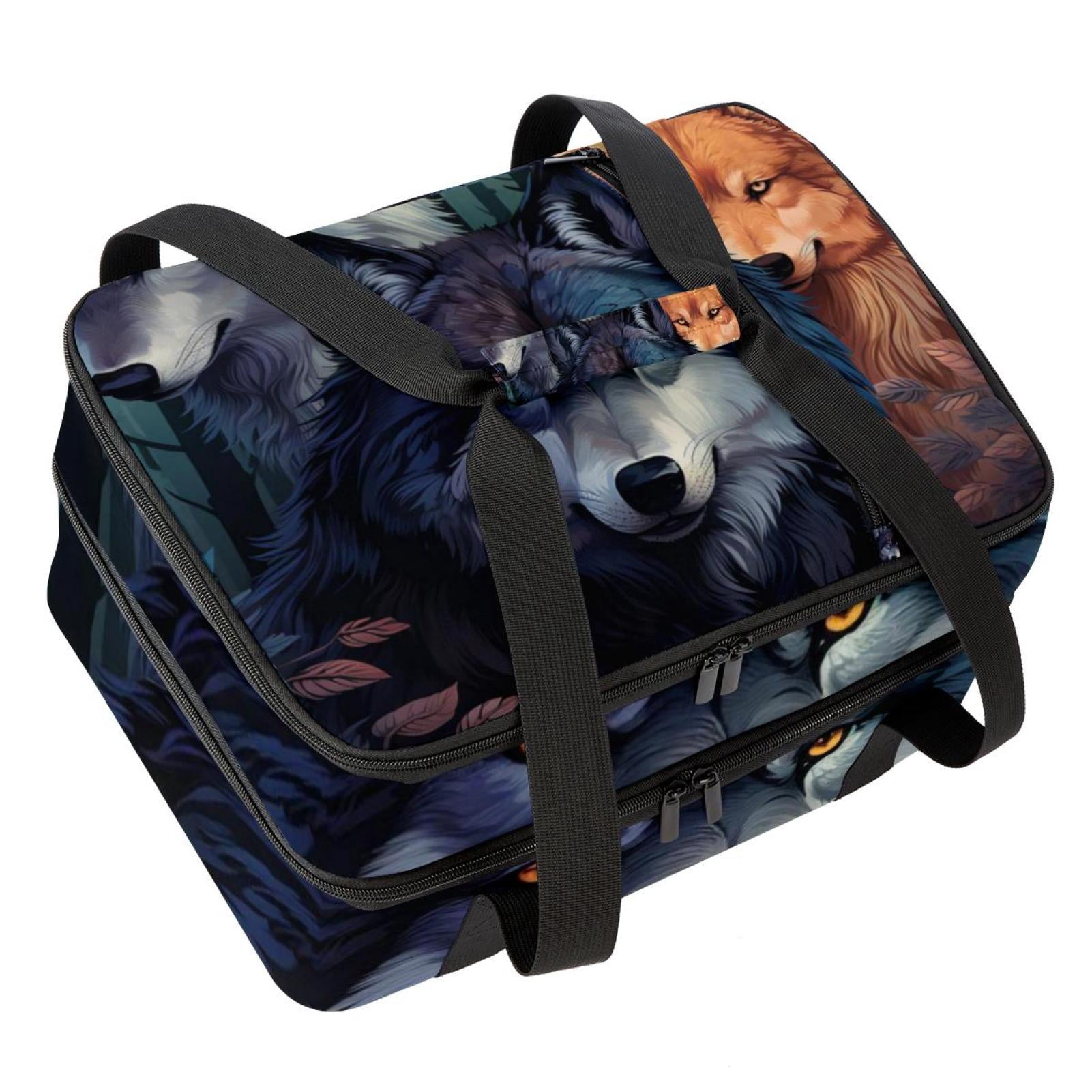 Wolf Insulated Double Layered Lunch Bag with Two Compartments, Large ...