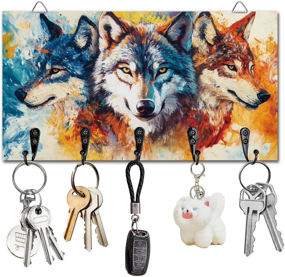 Wolf Key Holder Wall Mounted Wooden Keys Racks Storage Organizer Hanger ...