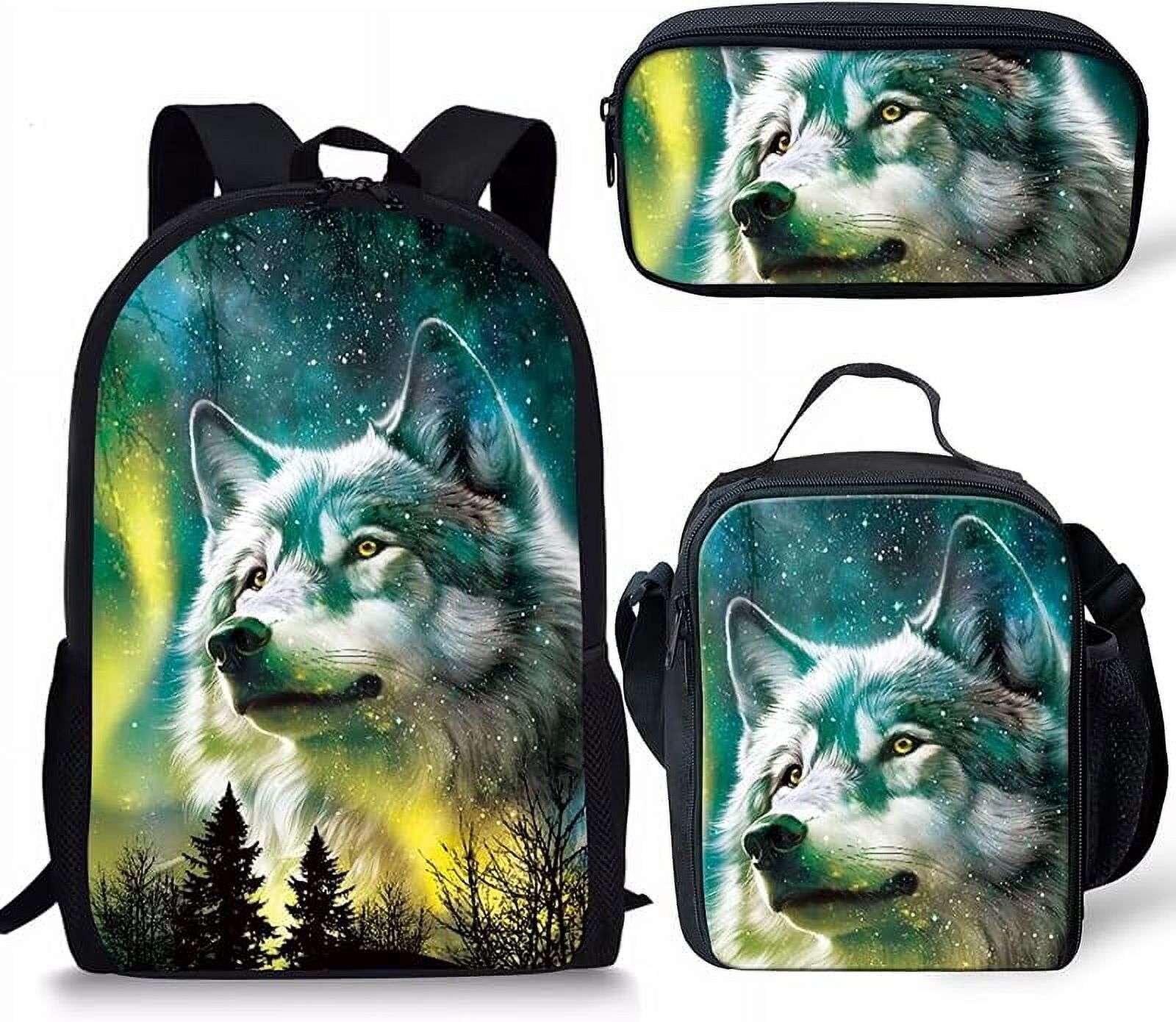 Wolf Kids Backpack Set 3 in 1 Bookbags with Cooler Food Container ...
