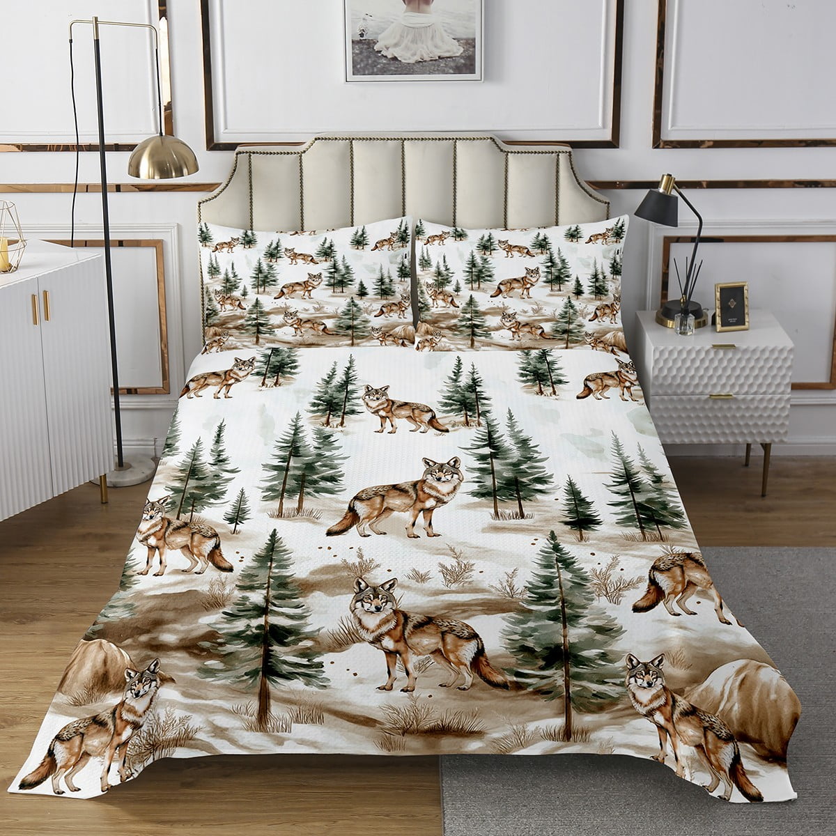 Wolf Bedspread Set Twin Size,Woodland Animals Bedding Set Bedroom ...