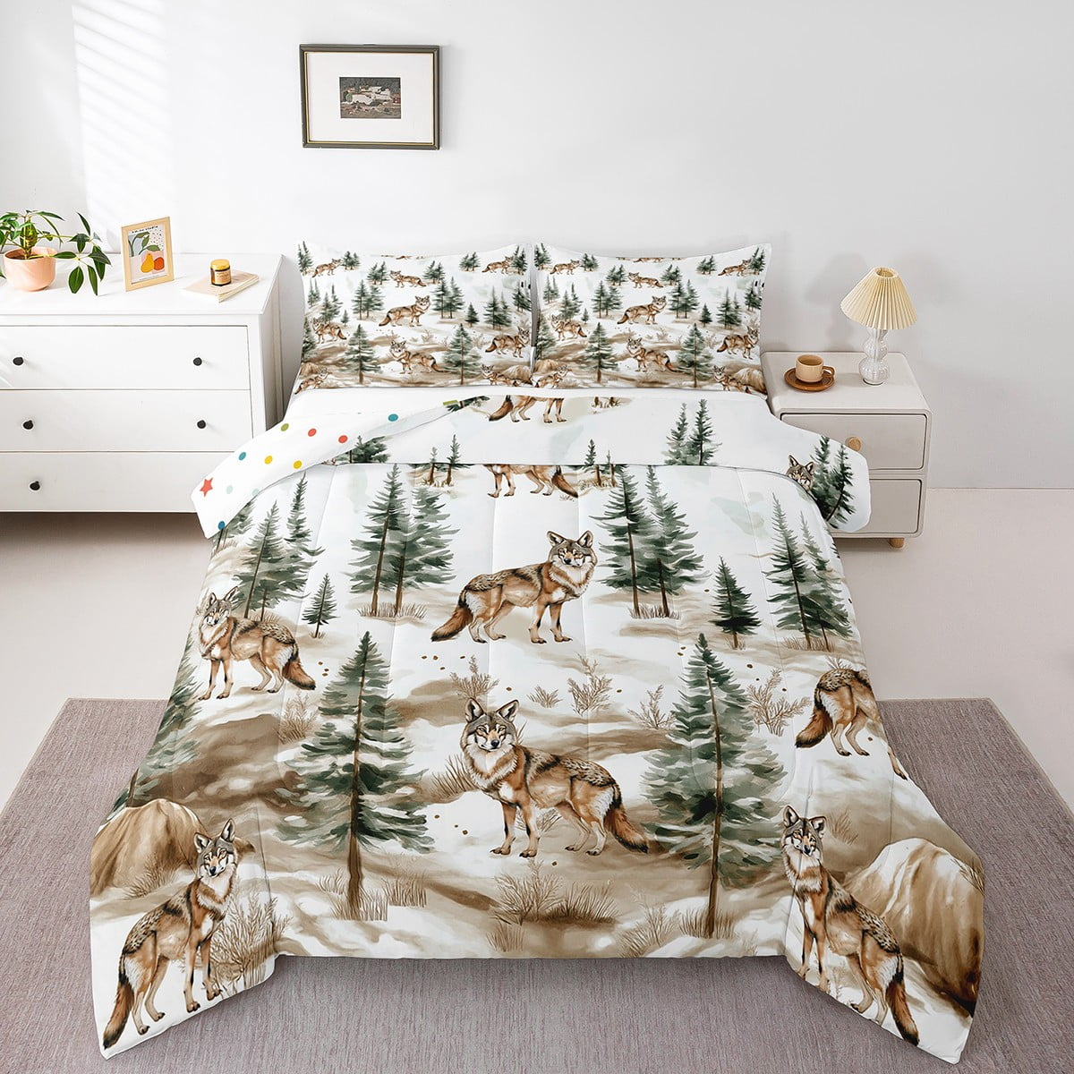 Wolf Comforter Set Full Size,Woodland Animals Bedding Set Bedroom ...