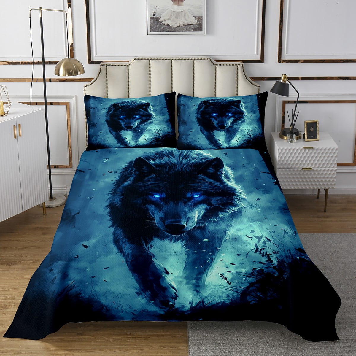 Wolf King Bedspread Set Blue Wolves Print Coverlet Set,Wildlife Animlas ...