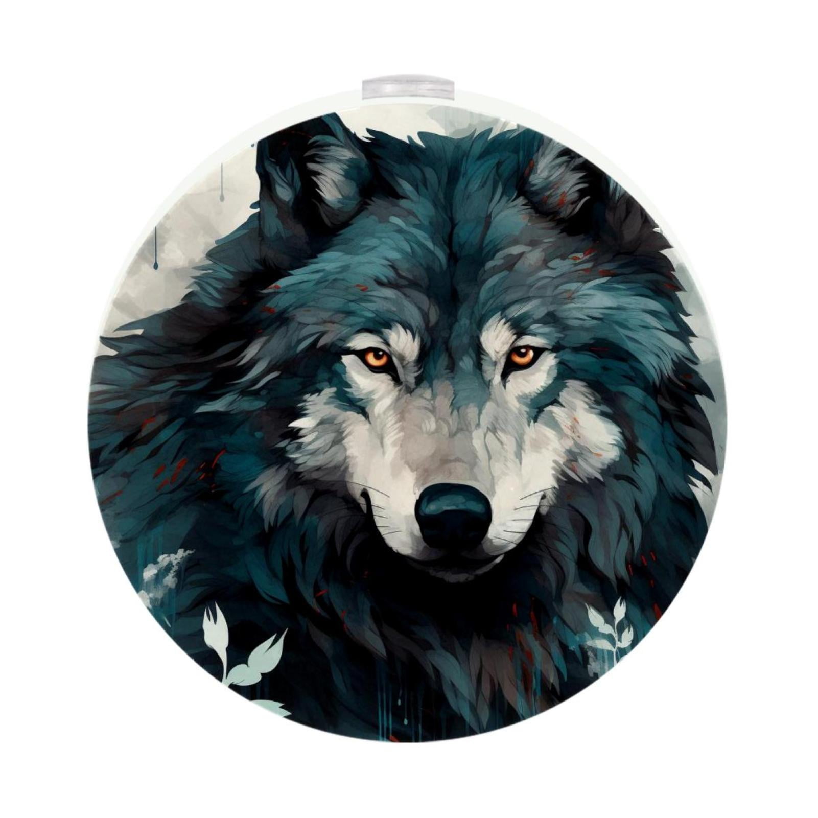 Wolf LED Round Night Light-2PCS, Dimmable Plug-in Circle Wall Lamp with ...