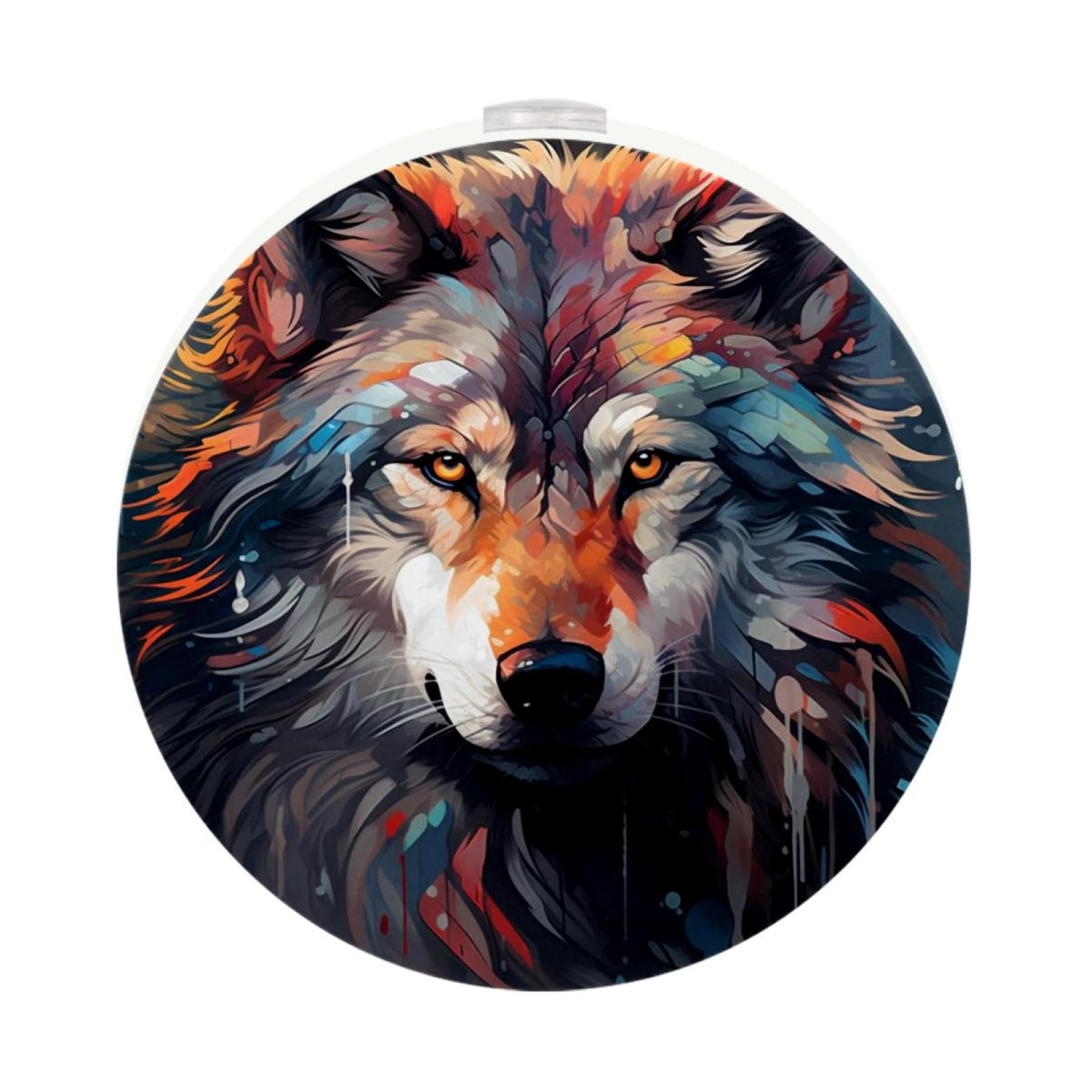 Wolf LED Round Night Light-2PCS, Dimmable Plug-in Circle Wall Lamp with ...