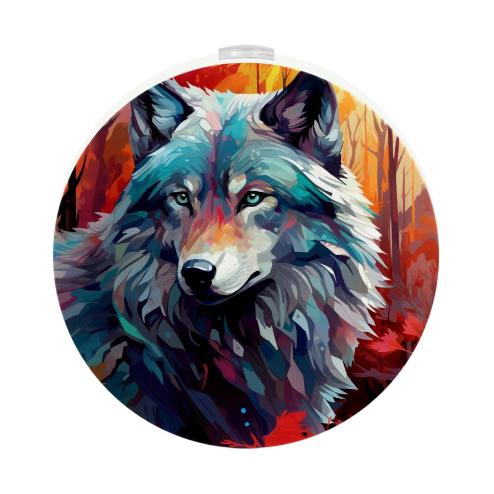 Wolf LED Round Night Light-2PCS, Plug-in Dusk-to-Dawn Auto Sensor Wall ...