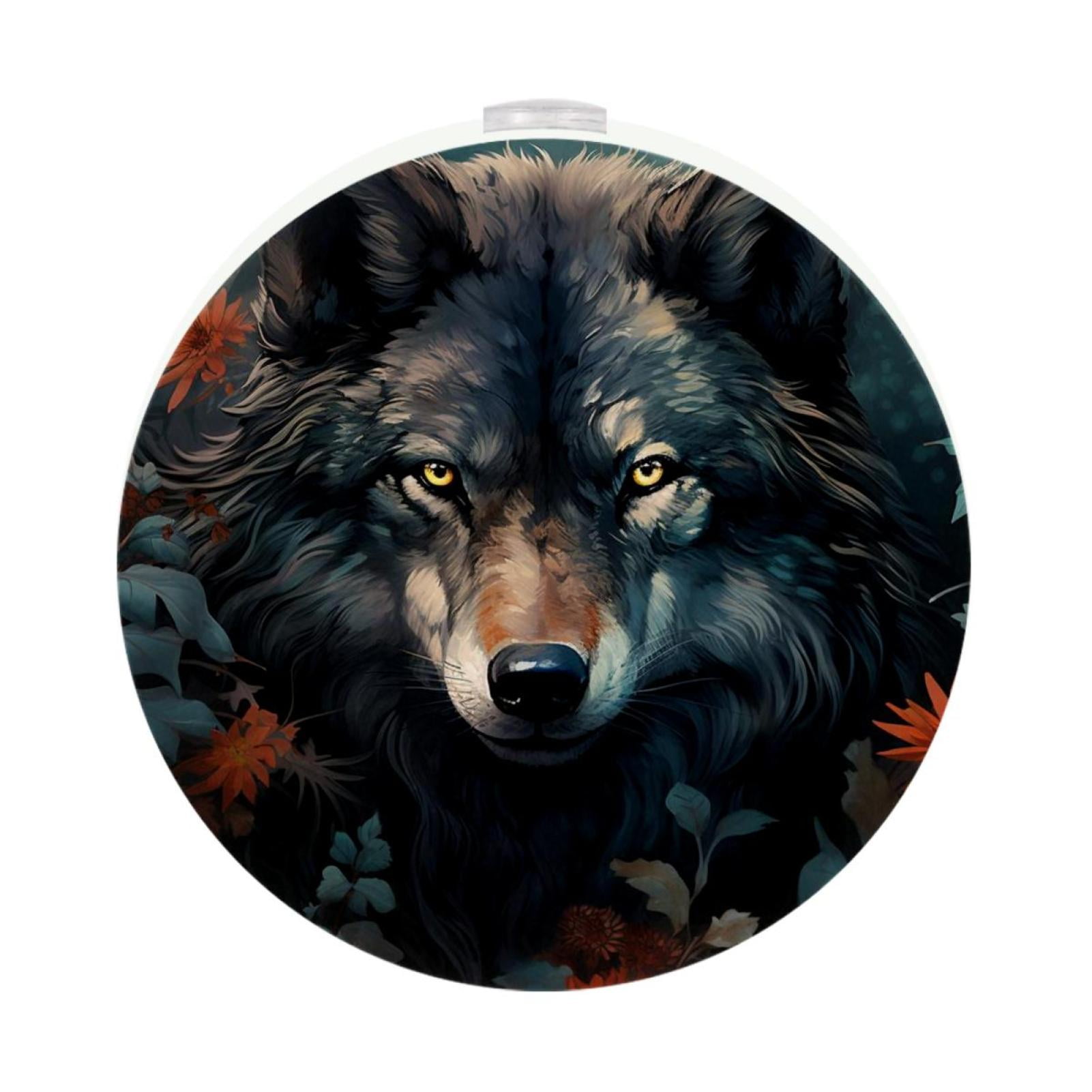 Wolf LED Round Night Light-2PCS, Plug-in Dusk to Dawn Sensor Wall Light ...