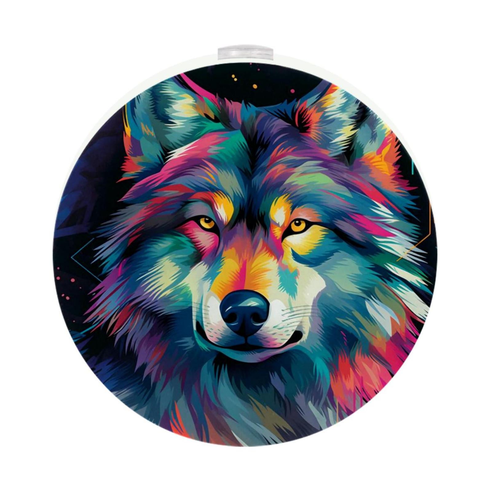 Wolf LED Round Night Light-2PCS, Plug-in Dusk to Dawn Sensor Wall Light ...