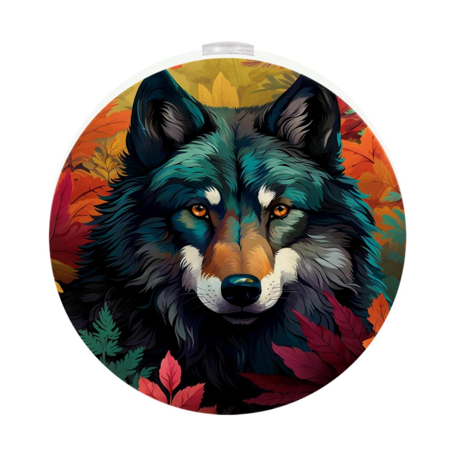 Wolf LED Round Night Light-2PCS, Plug-in Dusk to Dawn Sensor Wall Light ...