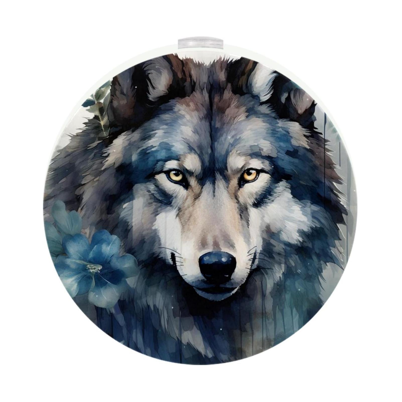 Wolf LED Round Night Light-2PCS, Plug-in Wall Lamp with Dusk to Dawn ...