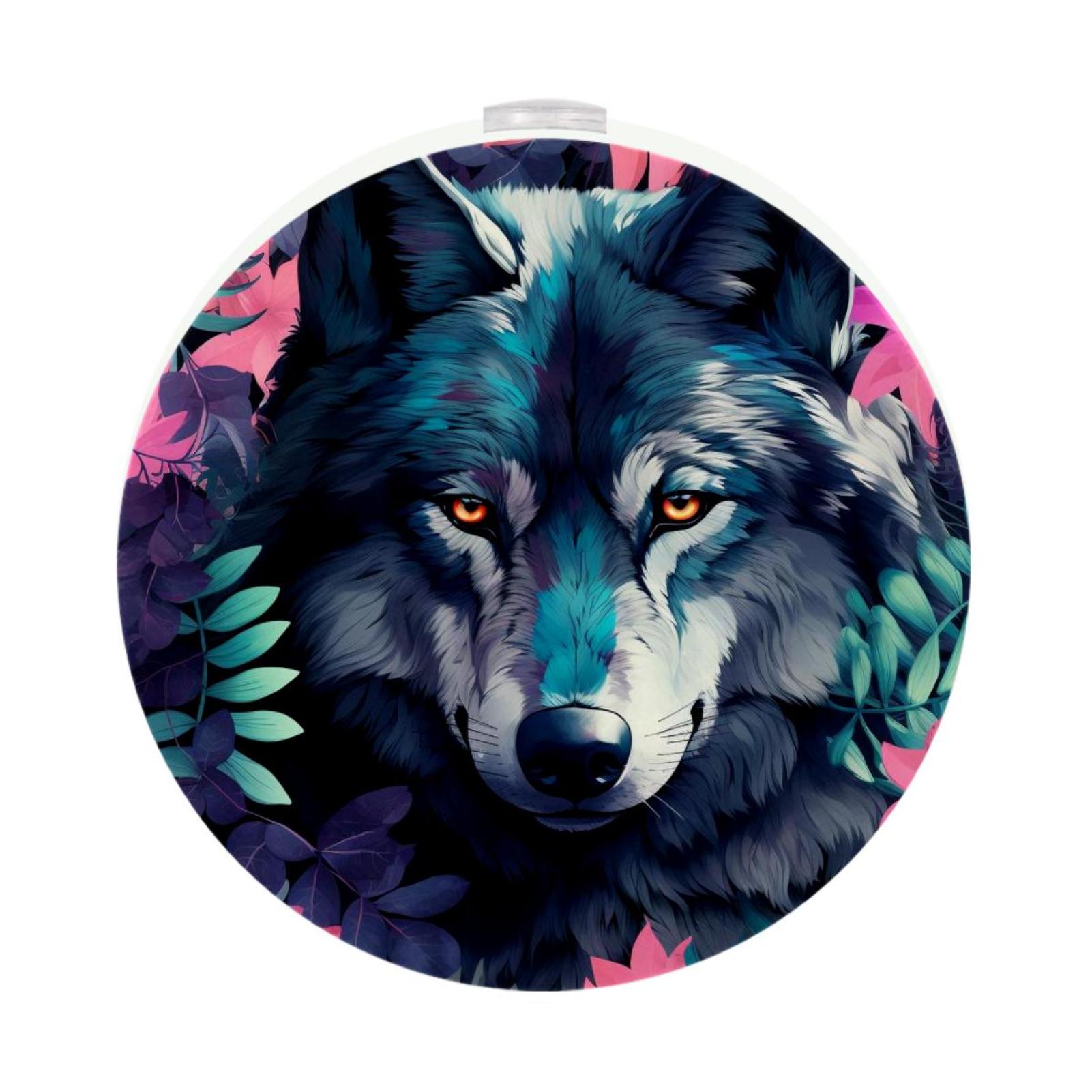 Wolf LED Round Night Light-2PCS for Nursery and Bedroom, Plug-in Dusk to Dawn Wall Lamp with ...