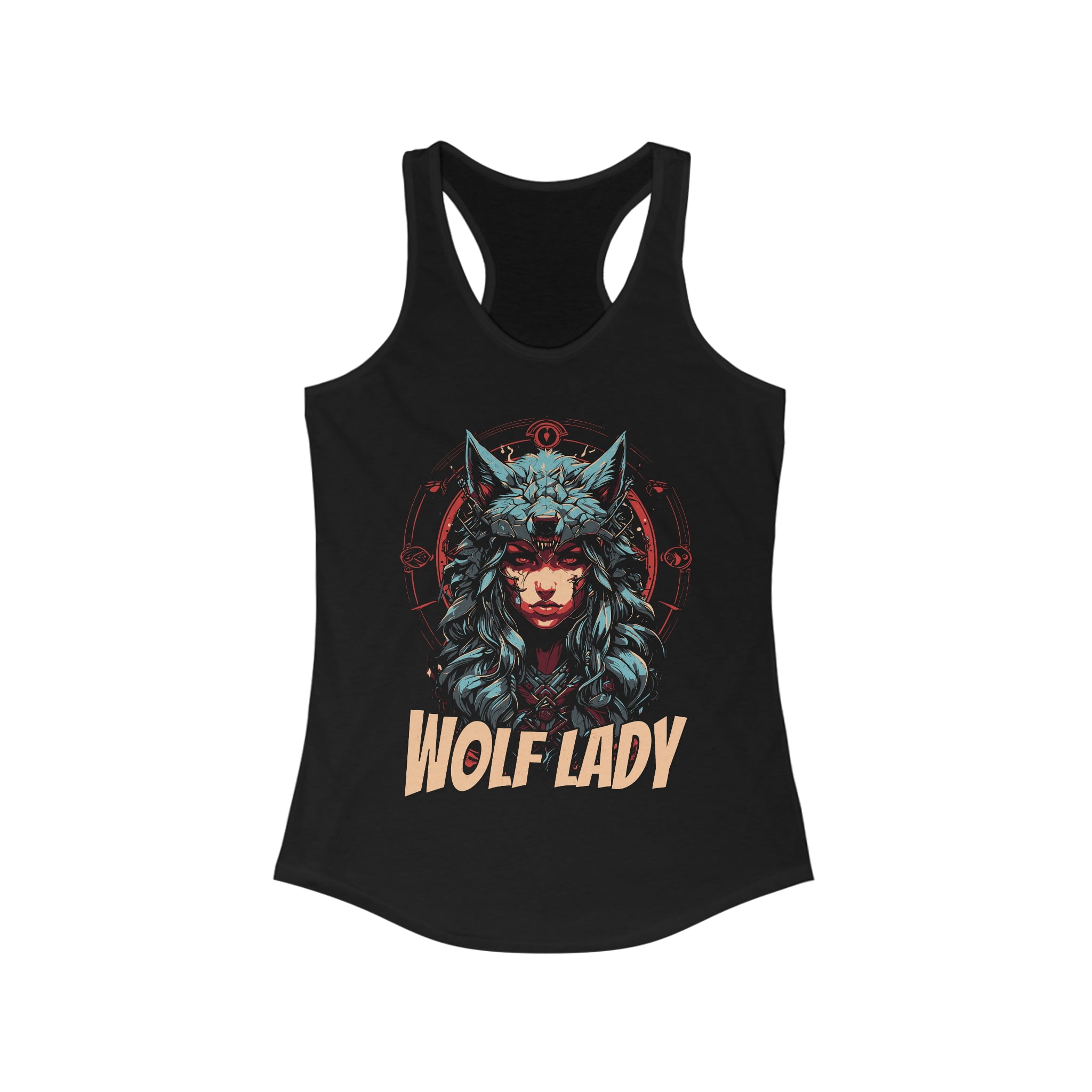 Wolf Lady Vintage Women's Racerback Tank, Wild Woman Wolf Design ...