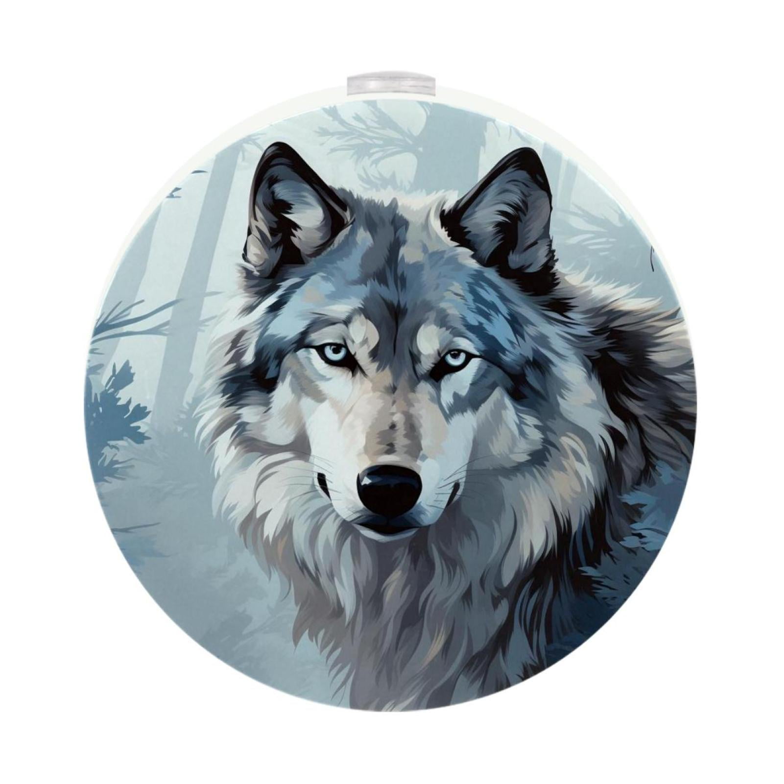 Wolf Led Round Night Light-2pcs, Dimmable Plug-in Mini Wall Lamp with ...