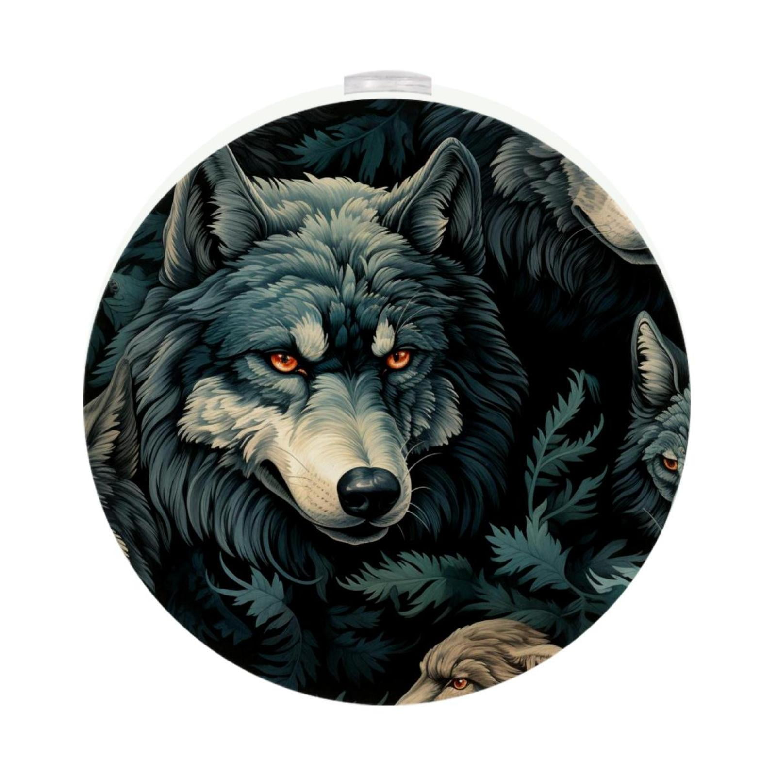 Wolf Led Round Night Light-2pcs, Dimmable Plug-in Mini Wall Lamp with ...