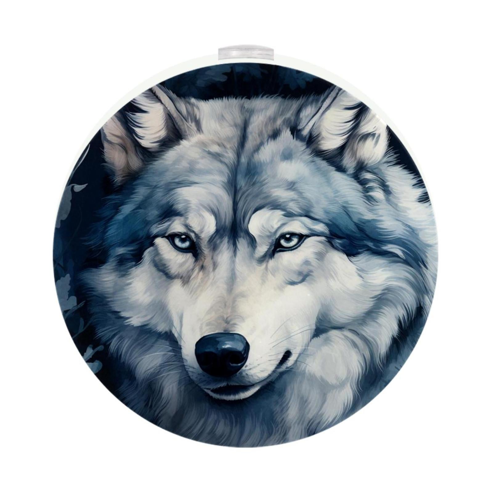 Wolf Led Round Night Light-2pcs Set, Battery Powered Mini Portable Soft ...