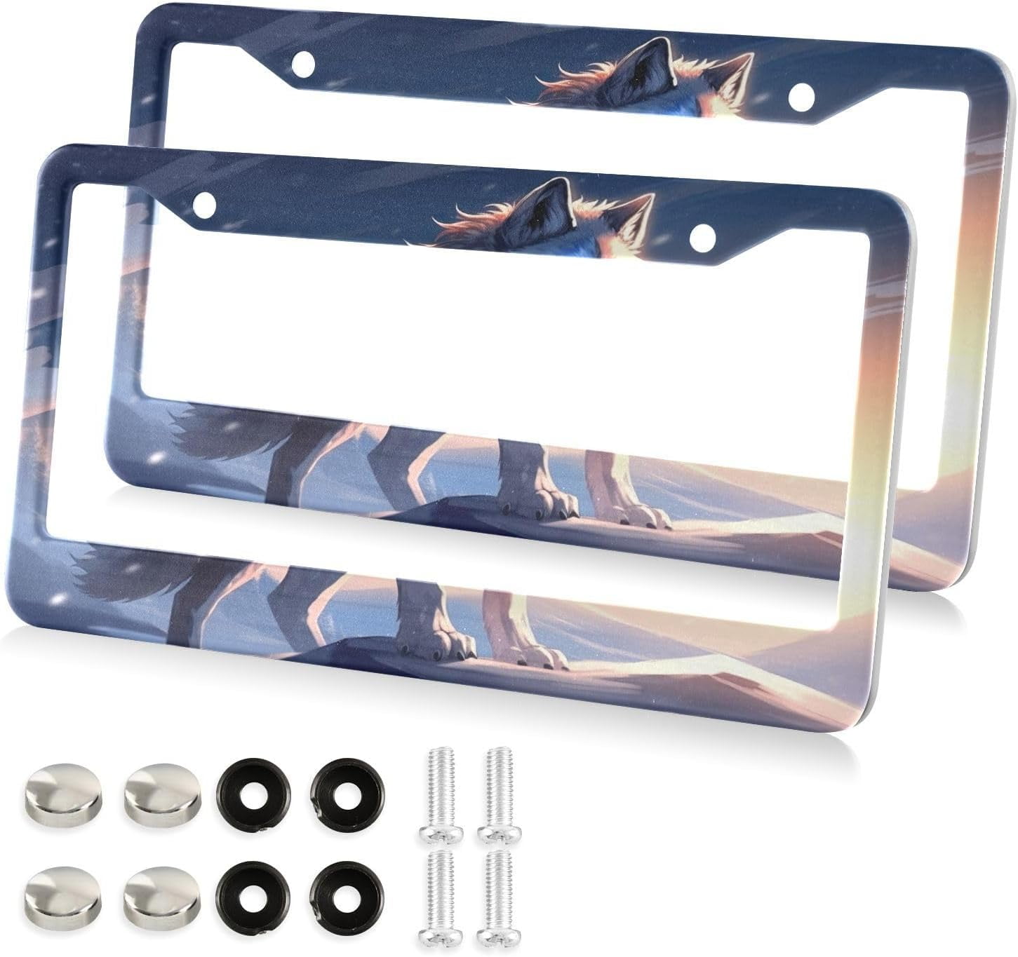 Wolf License Plate Frame, Aluminum Car Tag Frames, 2 Pack Universal Car ...