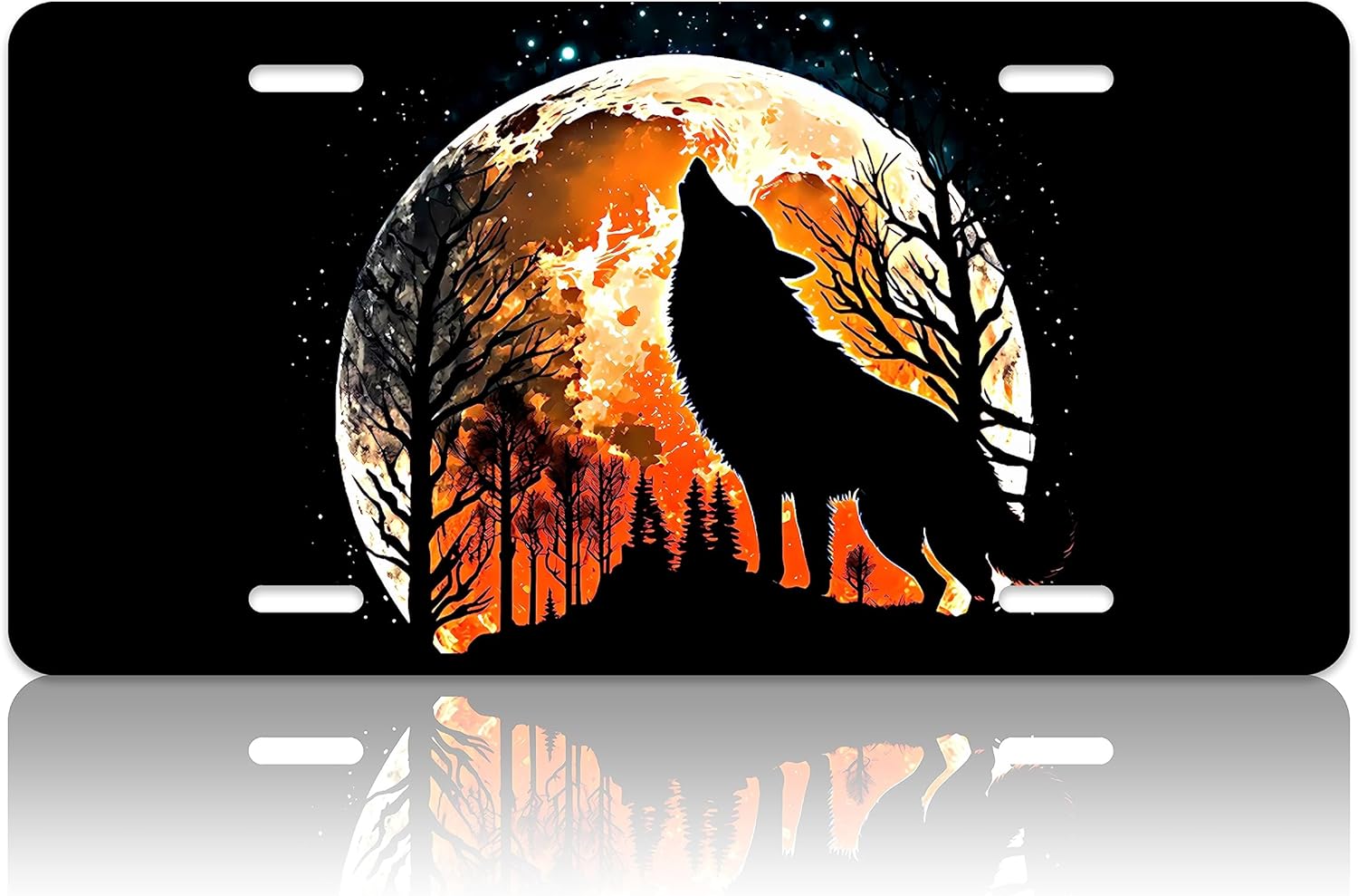Wolf License Plate Full Moon Wild Animal License Plate Cover ...