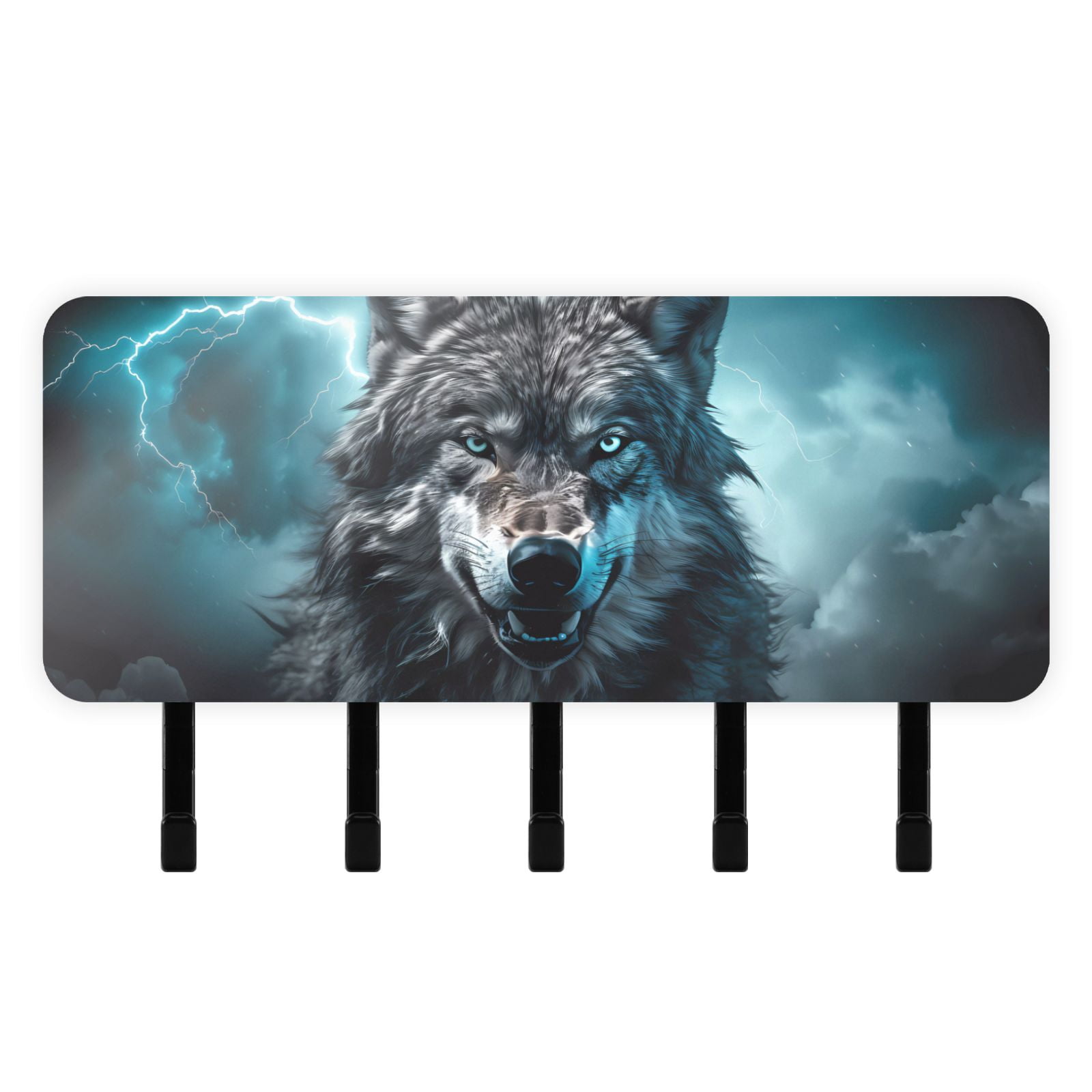 Wolf Lightning Clouds Mail Holder Organizer Wall Mount with Shelf Key ...