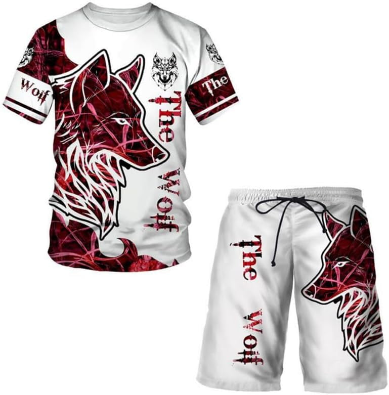 Wolf & Lion 3D Printed Casual Short Sleeve Crew Neck Suit For Men 2 ...