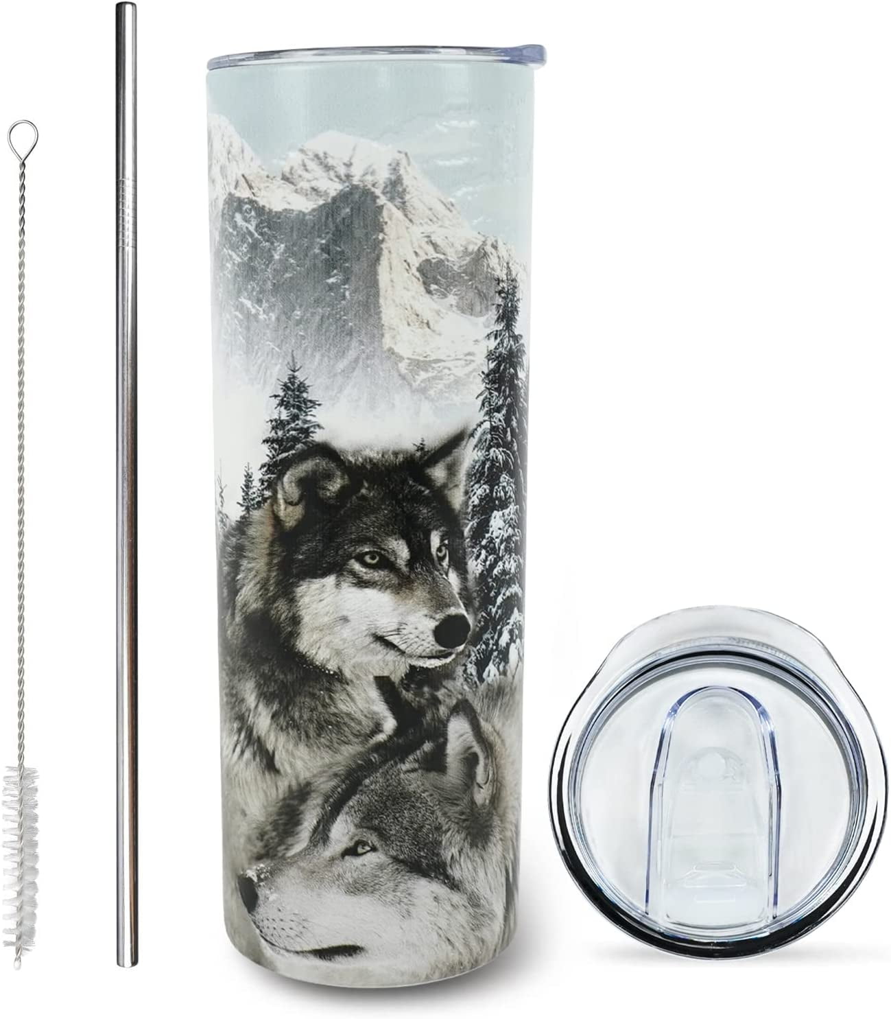 Wolf Lovers Gifts - Wolf Tumbler Wolf Cup With Lid and Straw ...