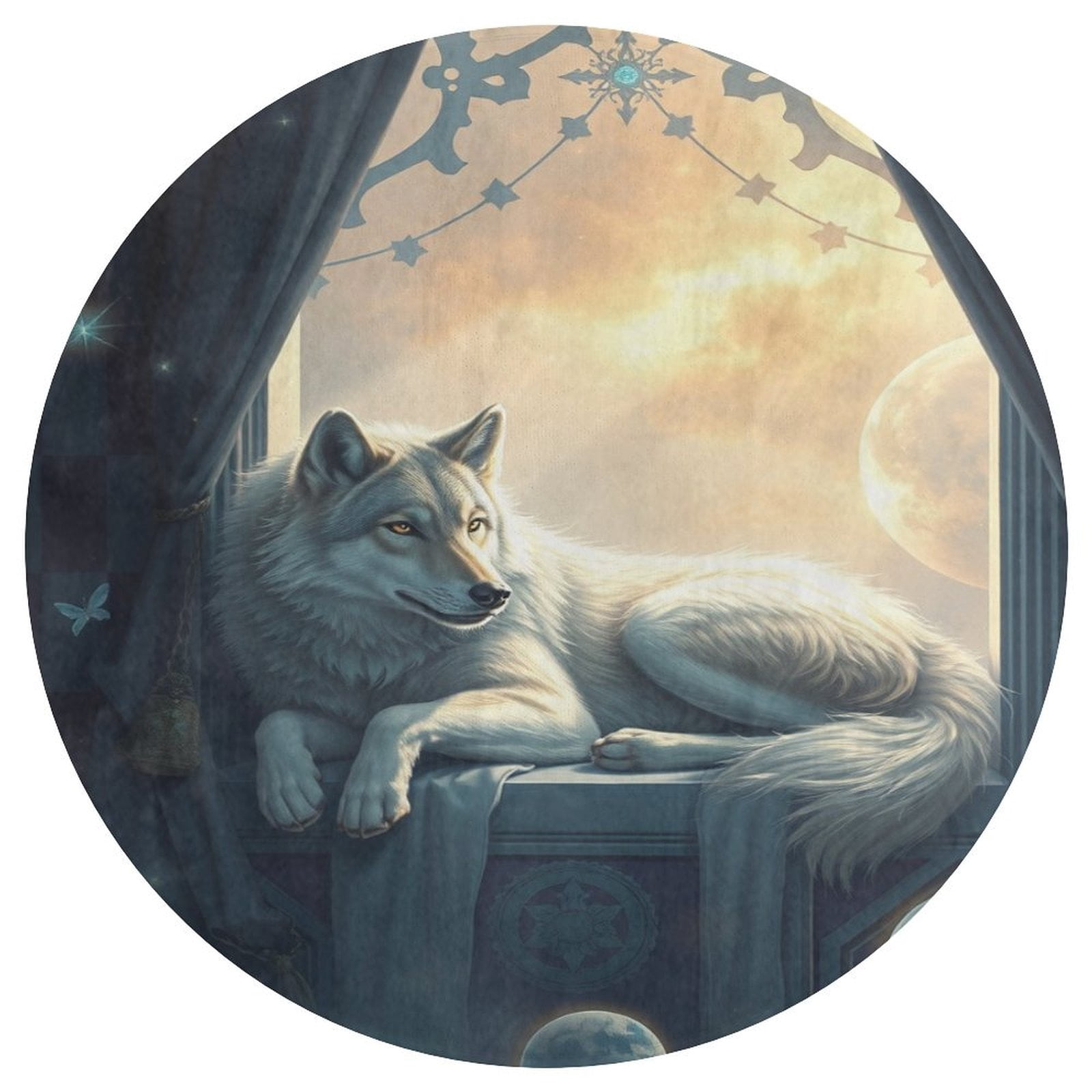 The Wolf Lying on The Window Round Area Rug Soft Sofa Nursery Carpet ...