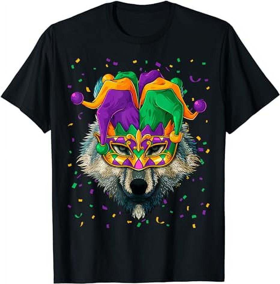 Wolf Mardi Gras Animal Face Carnival Jester Festival T-Shirt - Walmart.com