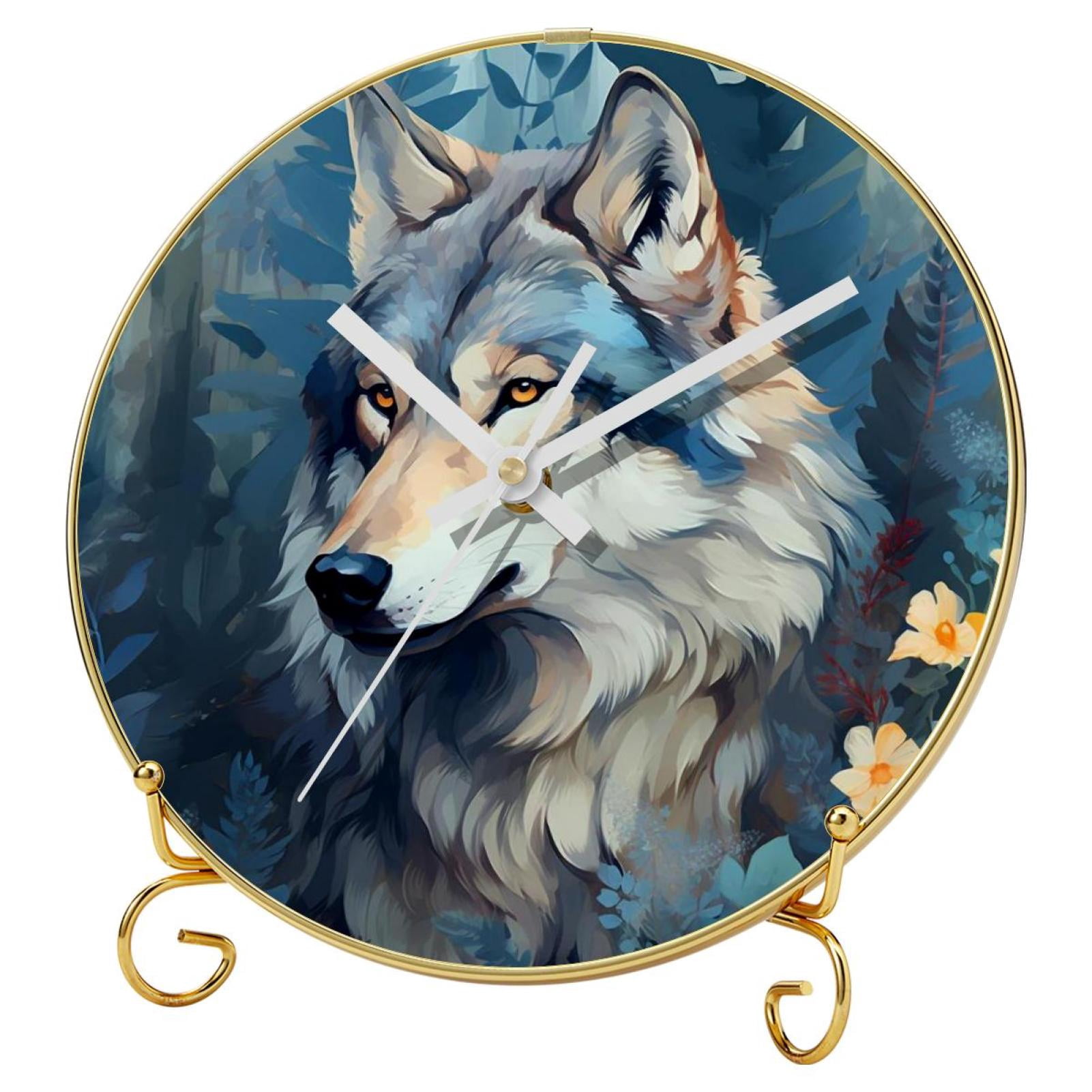 Wolf Modern Round Wall Clocks with Hooks and Gold Stand - Silent Non ...