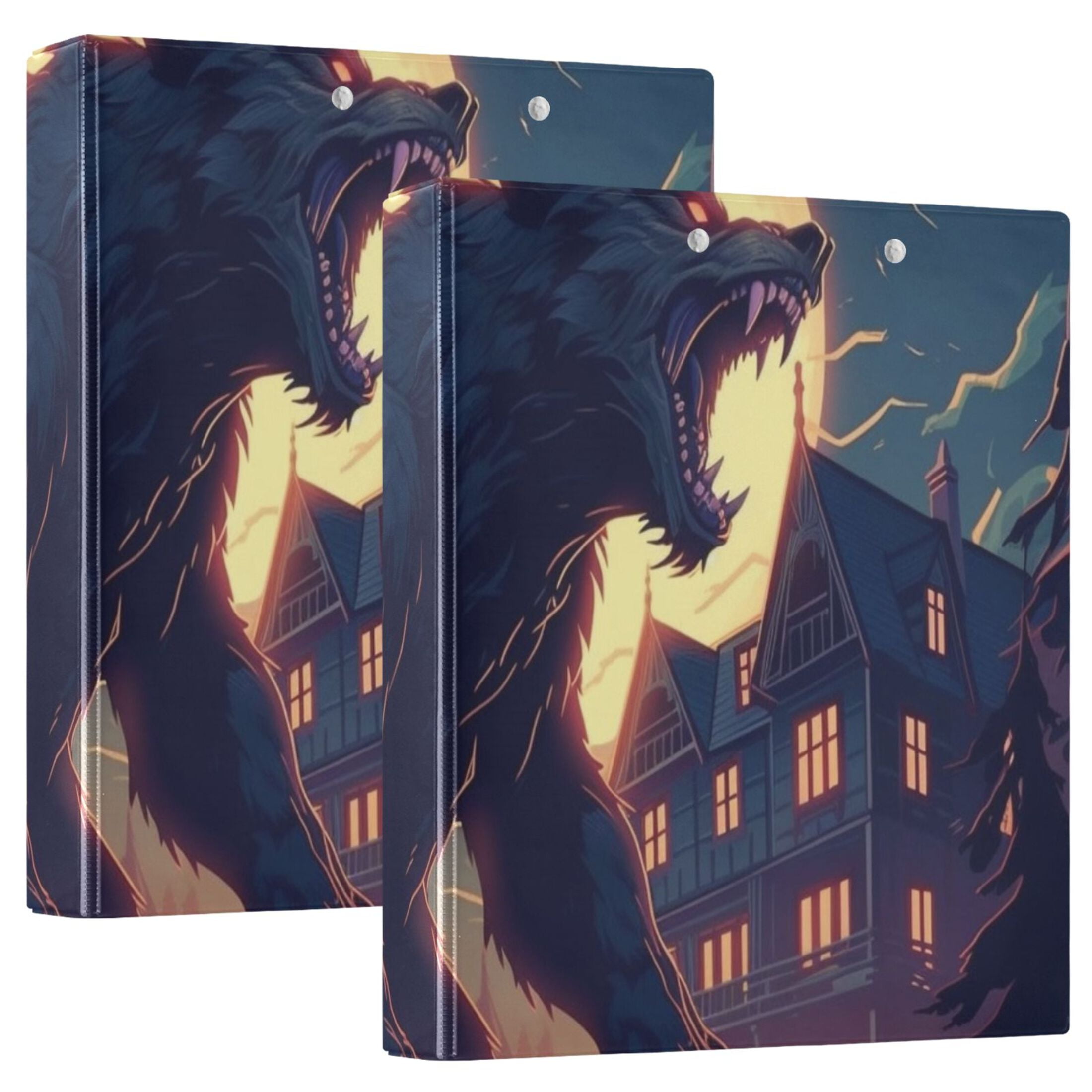 Wolf Monster Houses and Moon 3 Ring Binders 1.5 inch Hardcover File ...