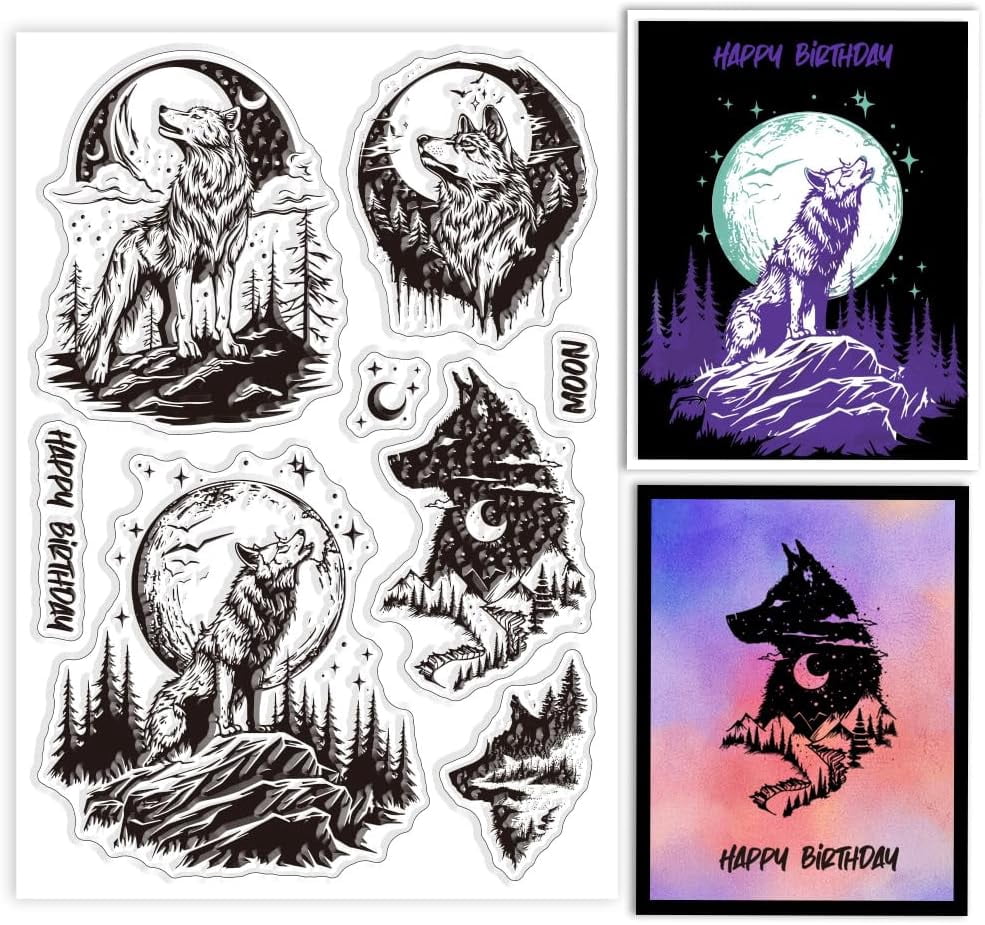 Wolf and Moon Clear Stamps for Cards Making Timberwolves Clear Stamp ...