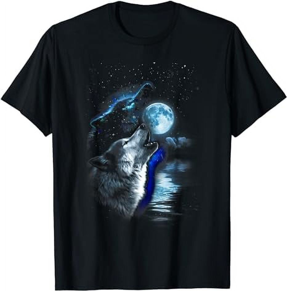 Wolf Moon Lake Wolf Howling Full Moon Wolf Graphics Design T-Shirt ...