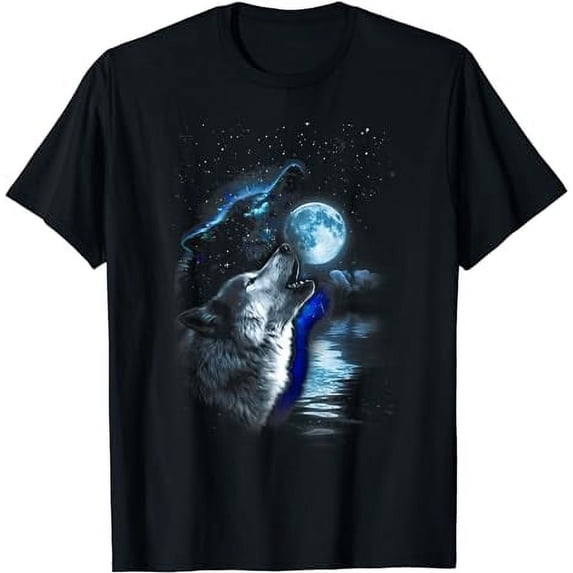 Wolf Moon Lake Wolf Howling Full Moon Wolf Graphics Design T-Shirt ...