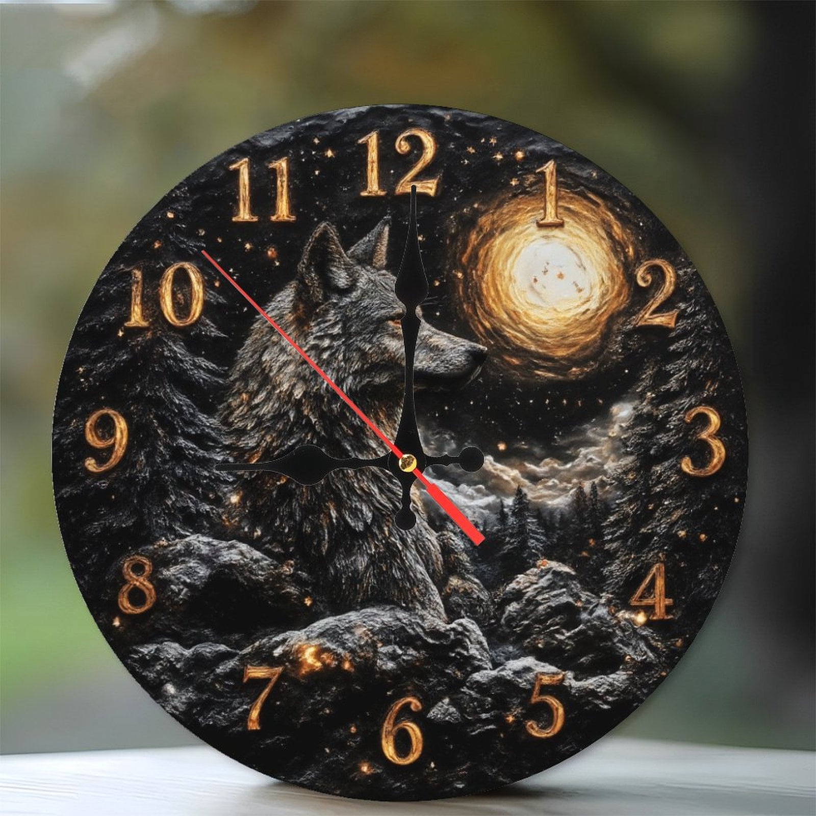 Wolf Moon Night Forest Wall Clock Unique Decor Gift 10-Inch Silent ...