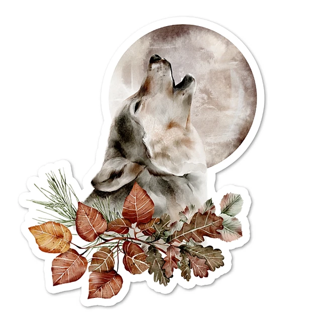 Wolf And Moon Sticker, Water Resistant, Scrapbooking, Laptop, Water ...