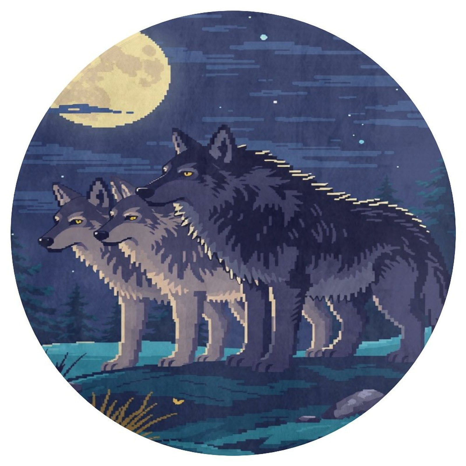 Wolf Under The Moonlight Round Area Rug Floor Carpets Washable Indoor ...