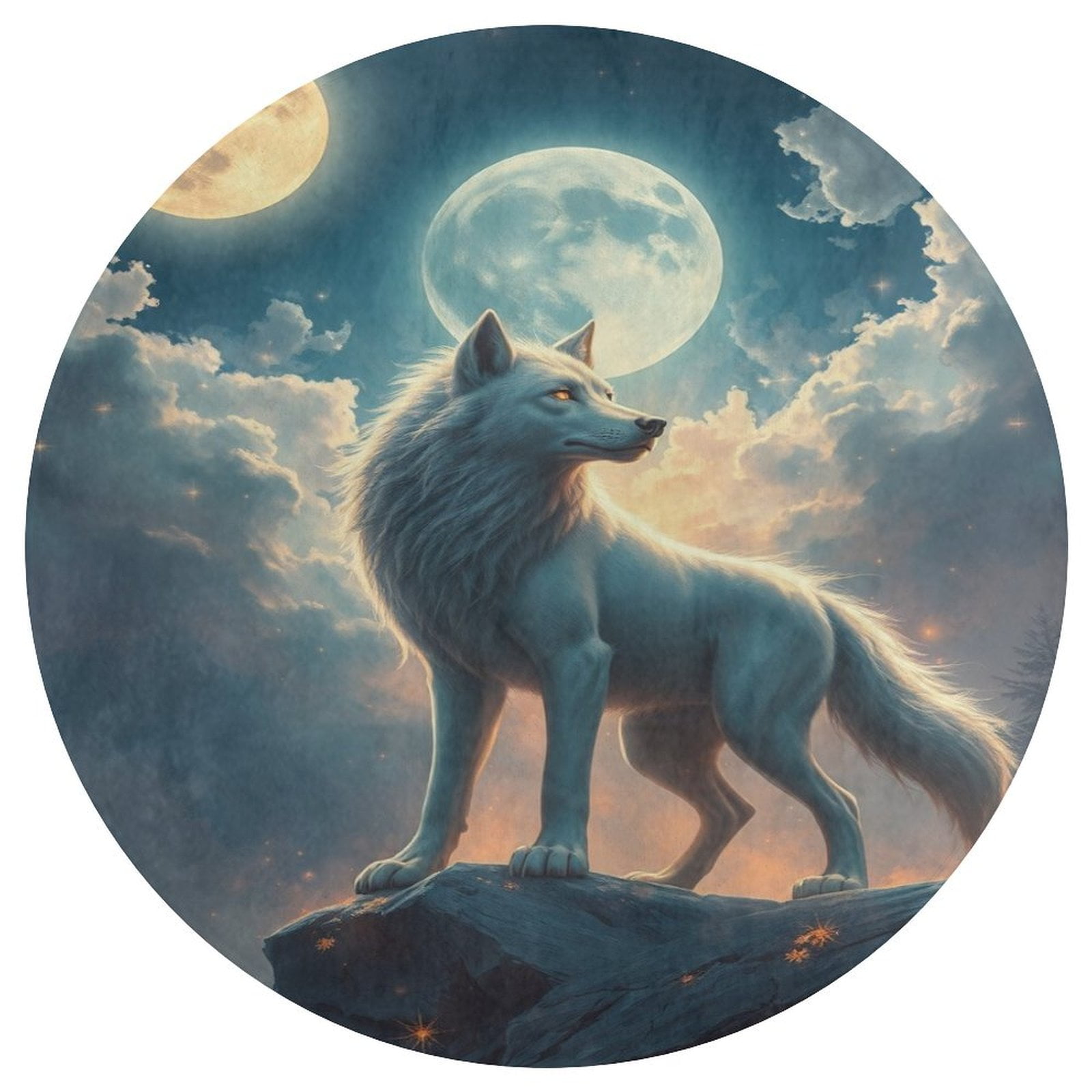 Wolf Under The Moonlight Round Area Rug Soft Sofa Nursery Carpet Floor ...