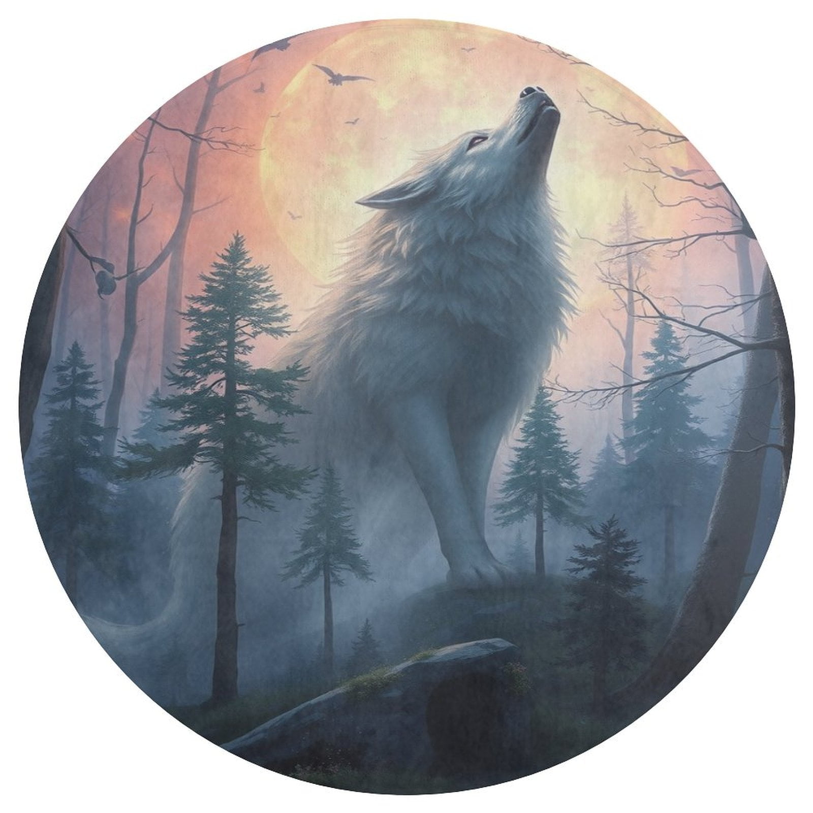 Wolf Under The Moonlight Round Area Rug Soft Sofa Nursery Carpet Floor ...