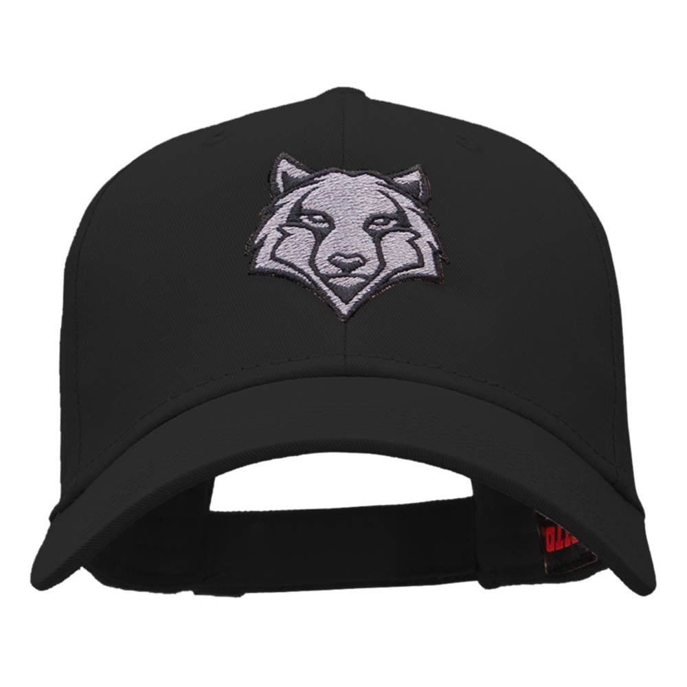 Wolf Motif Embroidered Low Profile Cotton Twill Cap - Black OSFM ...