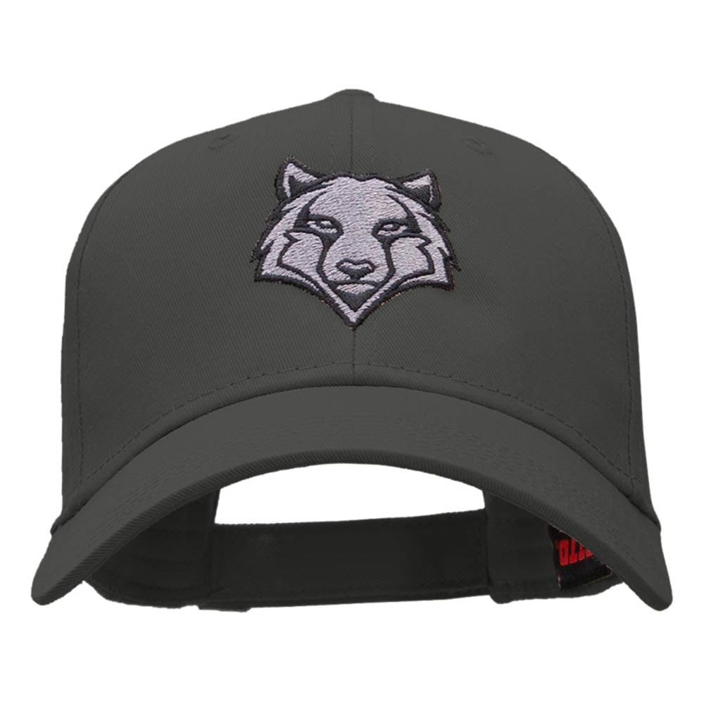 Wolf Motif Embroidered Low Profile Cotton Twill Cap - Charcoal OSFM ...