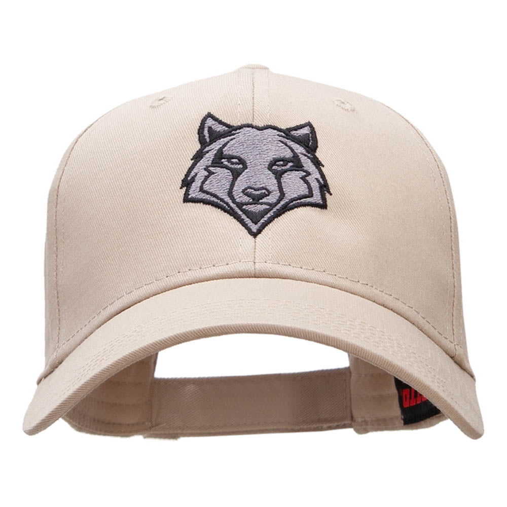 Wolf Motif Embroidered Low Profile Cotton Twill Cap - Khaki OSFM ...