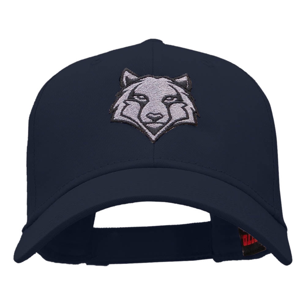 Wolf Motif Embroidered Low Profile Cotton Twill Cap - Navy OSFM ...