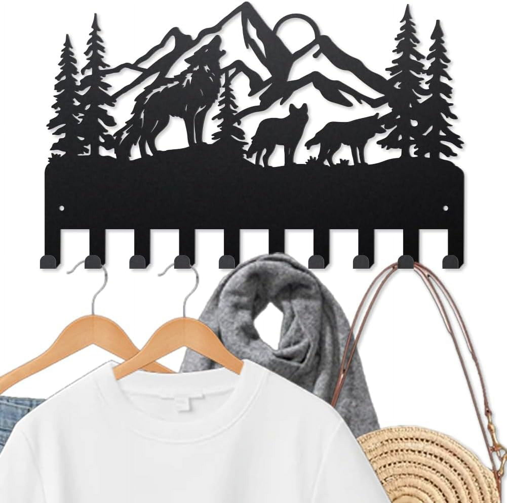 Wolf Mountain Coat Rack Wall Mounted Wildlife Metal Key Hook 15.7×9 ...
